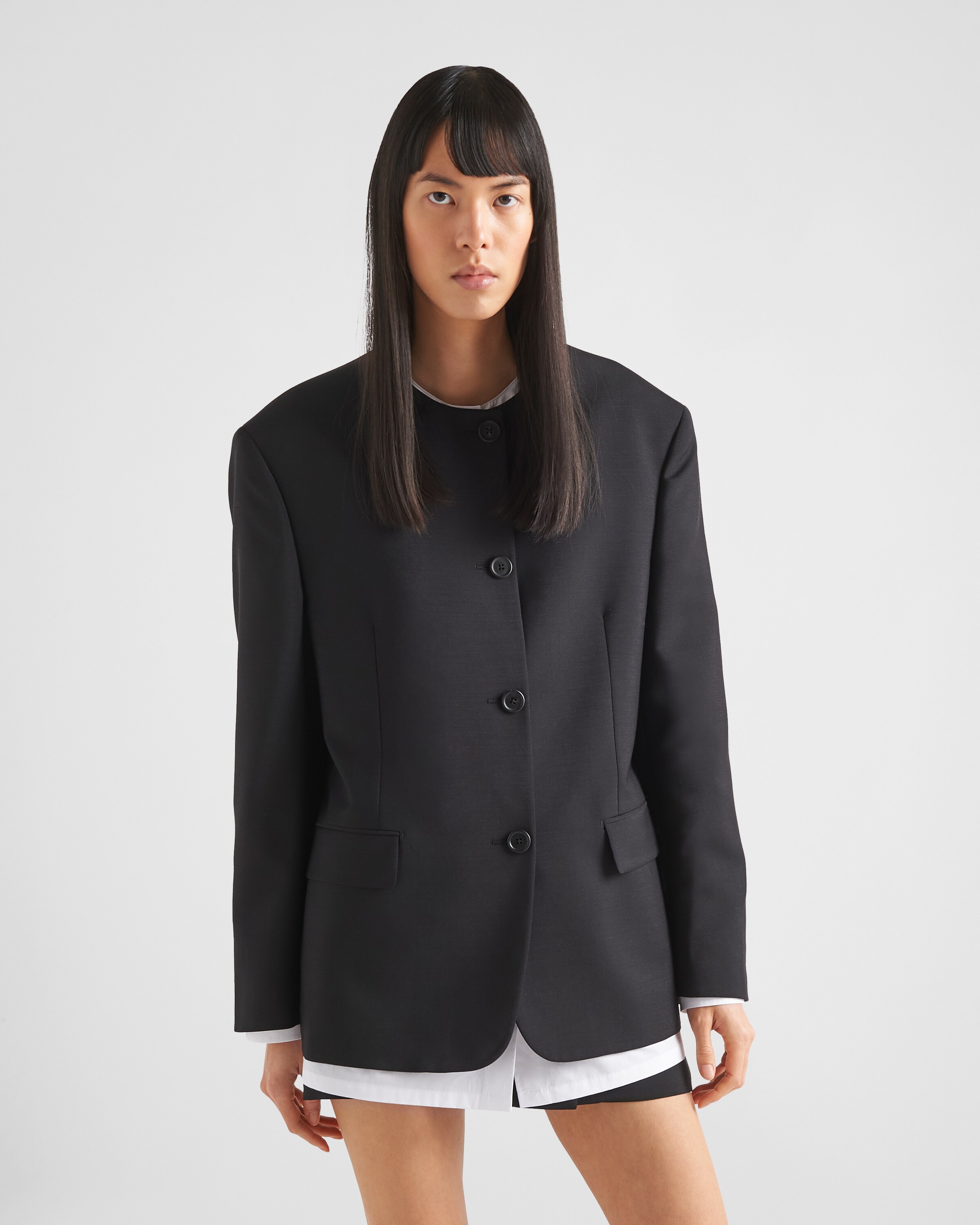 Black Single-breasted Kid Mohair Jacket | PRADA
