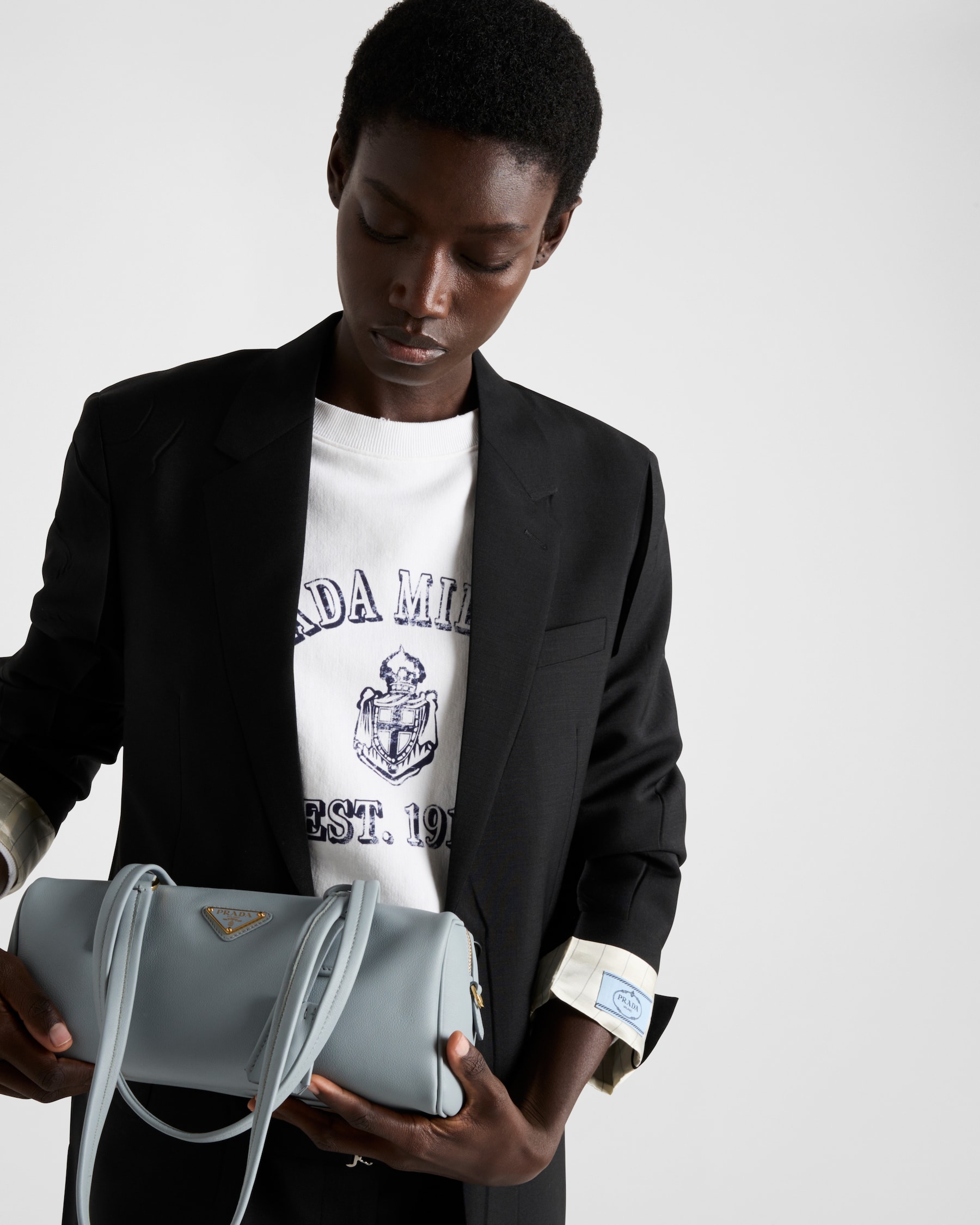 Black Single-breasted Kid Mohair Jacket | PRADA - United States