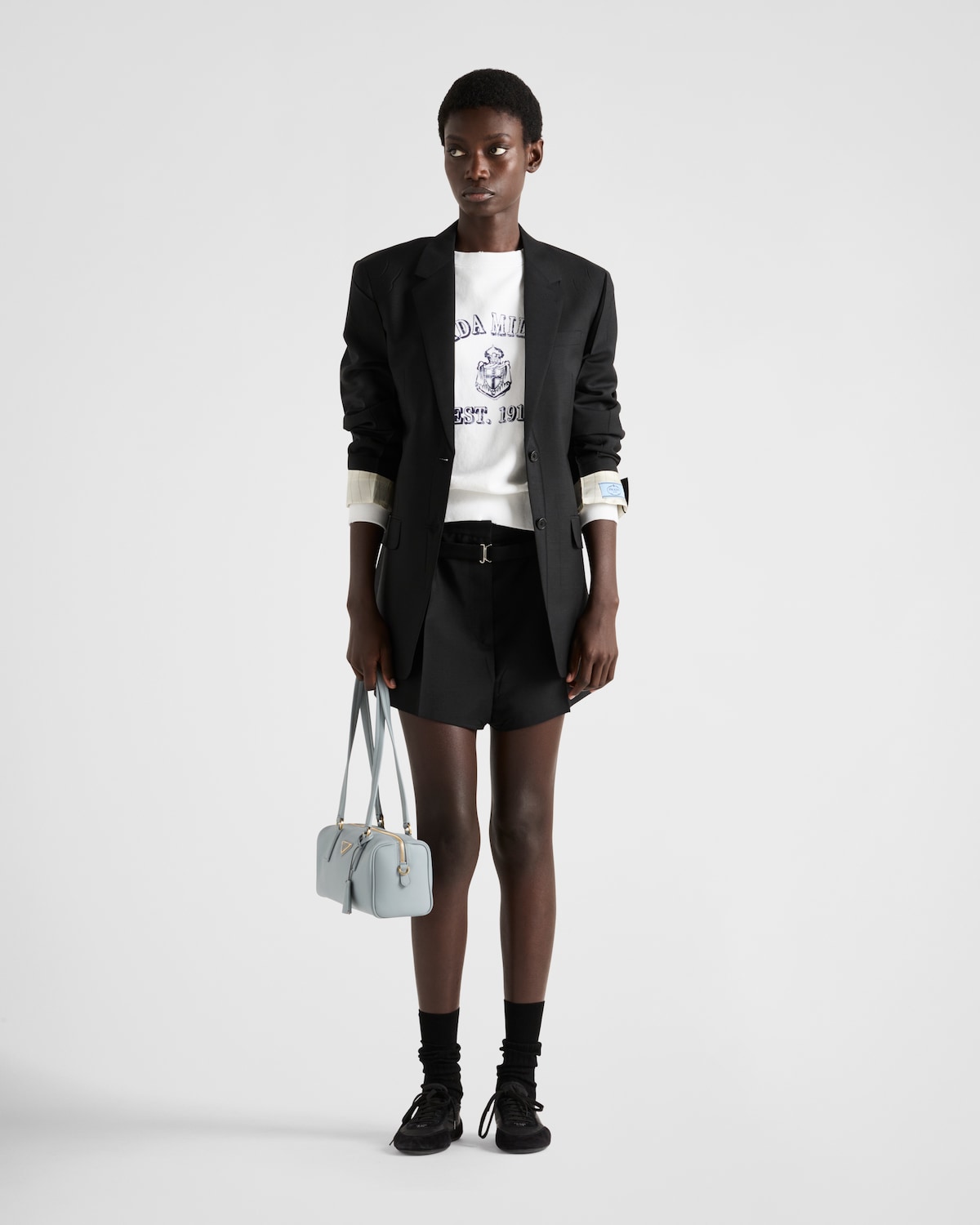 Black Single-breasted Kid Mohair Jacket | PRADA - United States