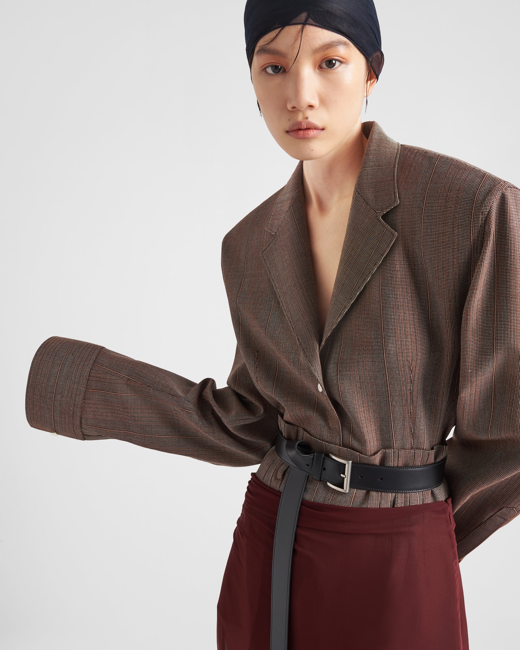 Tobacco Single-breasted Pinstripe Wool Jacket | PRADA