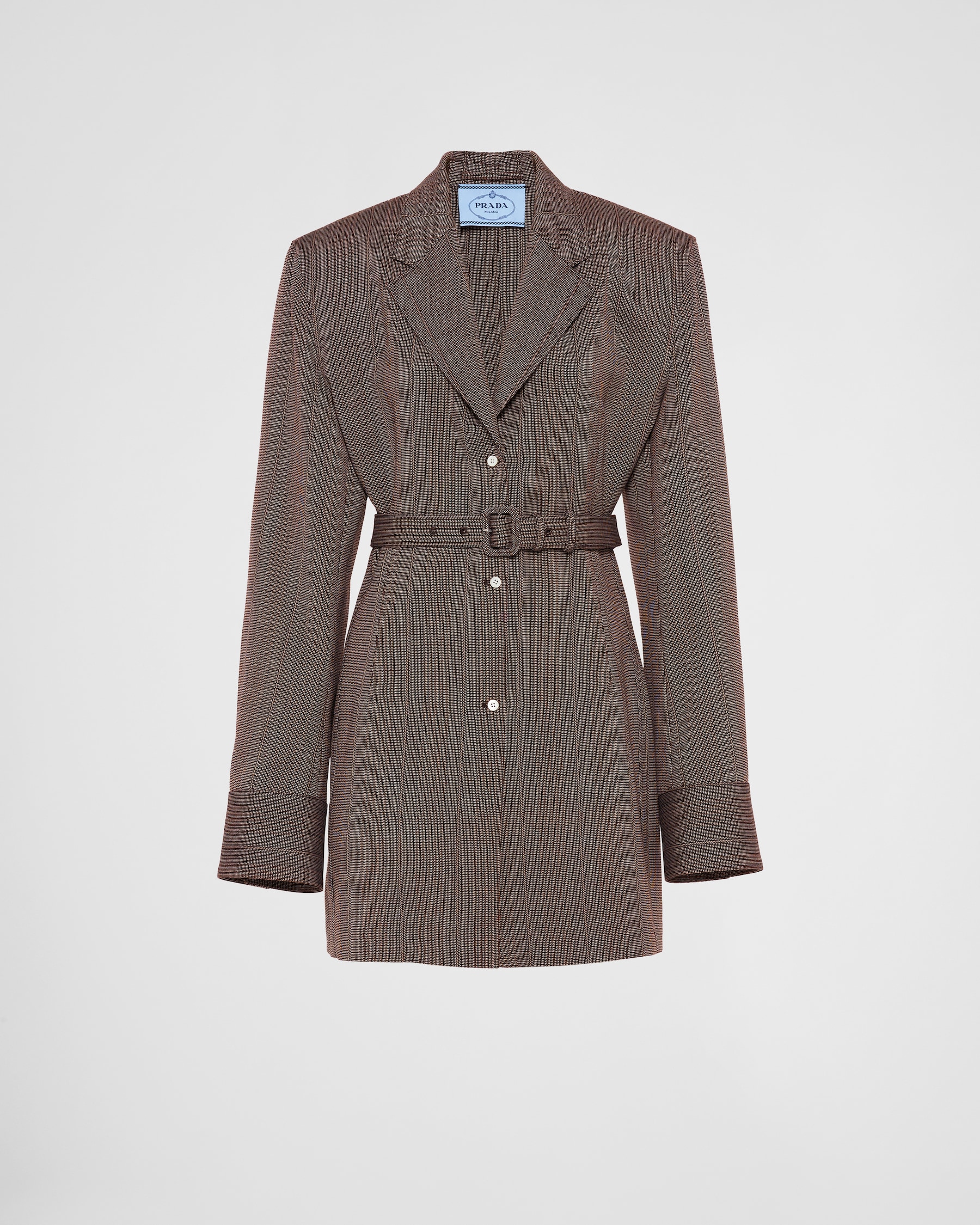 Tobacco Single-breasted Pinstripe Wool Jacket | PRADA