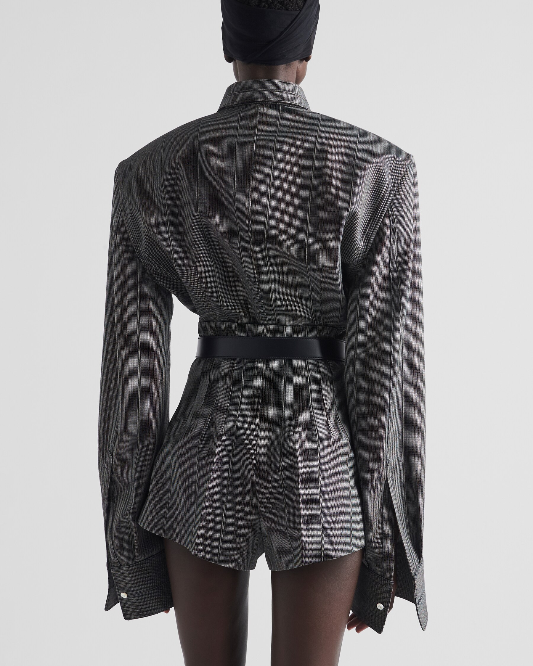 Smoky Gray Single-breasted Pinstripe Wool Jacket | PRADA