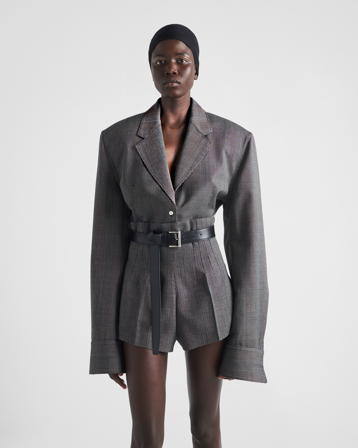 Smoky Gray Single-breasted Pinstripe Wool Jacket | PRADA