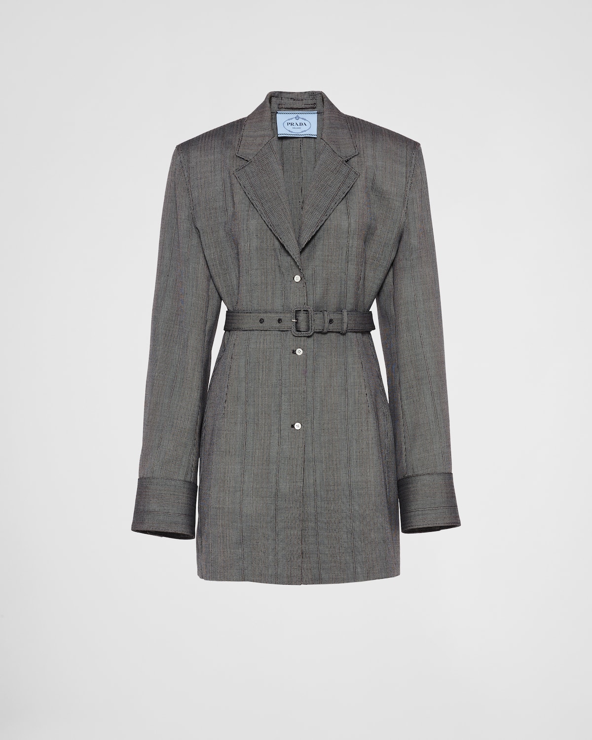 Smoky Gray Single-breasted Pinstripe Wool Jacket | PRADA