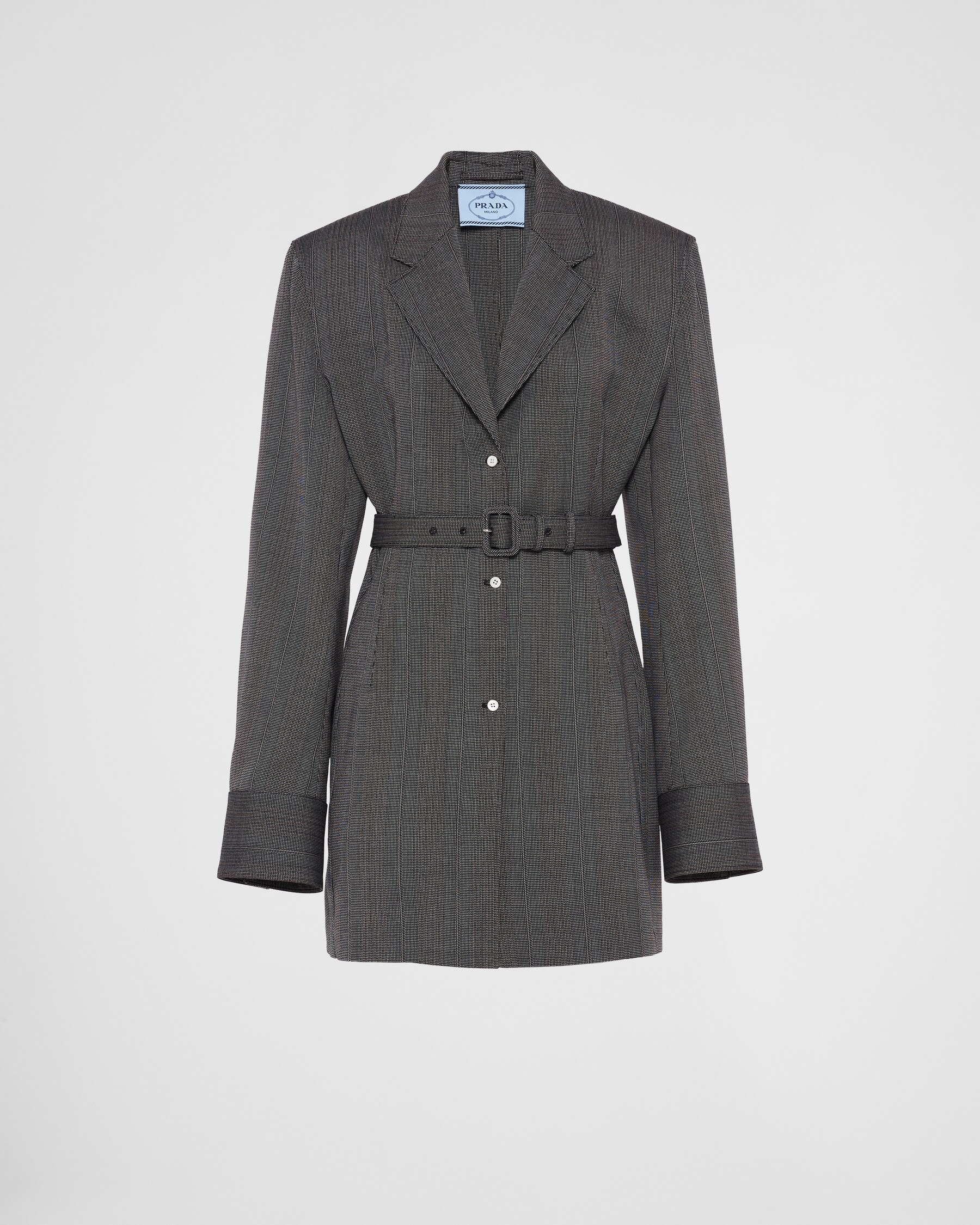 Smoky Gray Single-breasted Pinstripe Wool Jacket | PRADA