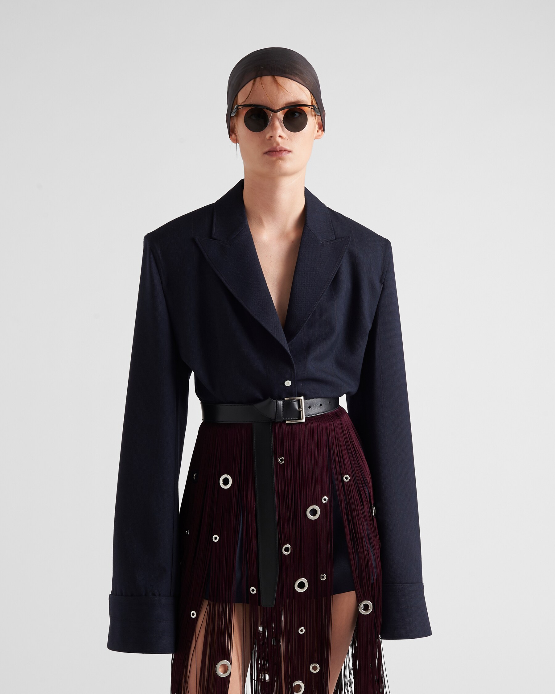 Navy Single-breasted Pinstripe Wool Jacket | PRADA