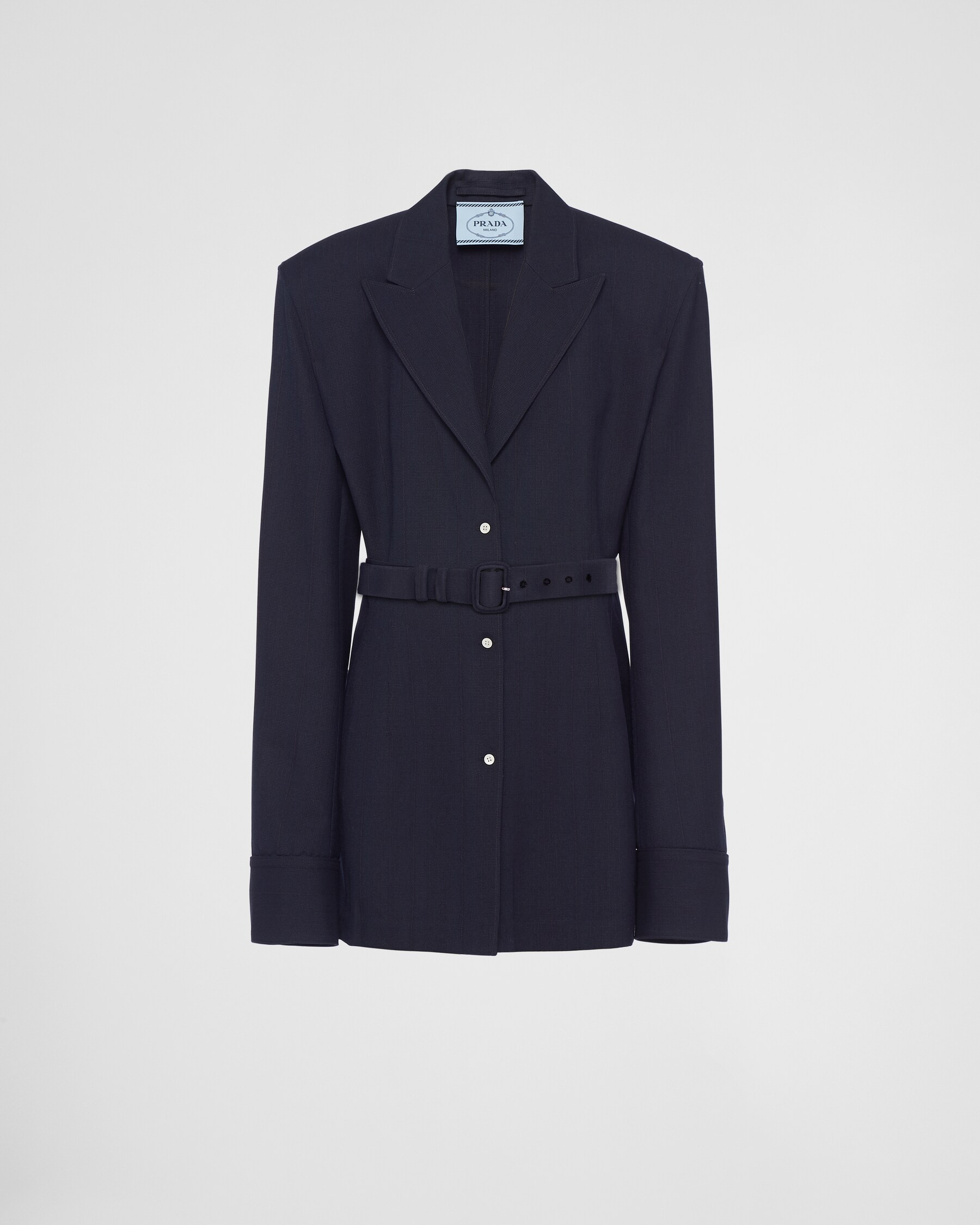 Navy Single-breasted Pinstripe Wool Jacket | PRADA