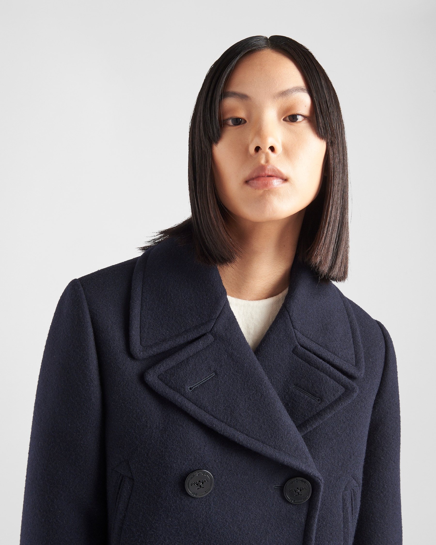 Navy Double-breasted Cloth Peacoat | PRADA