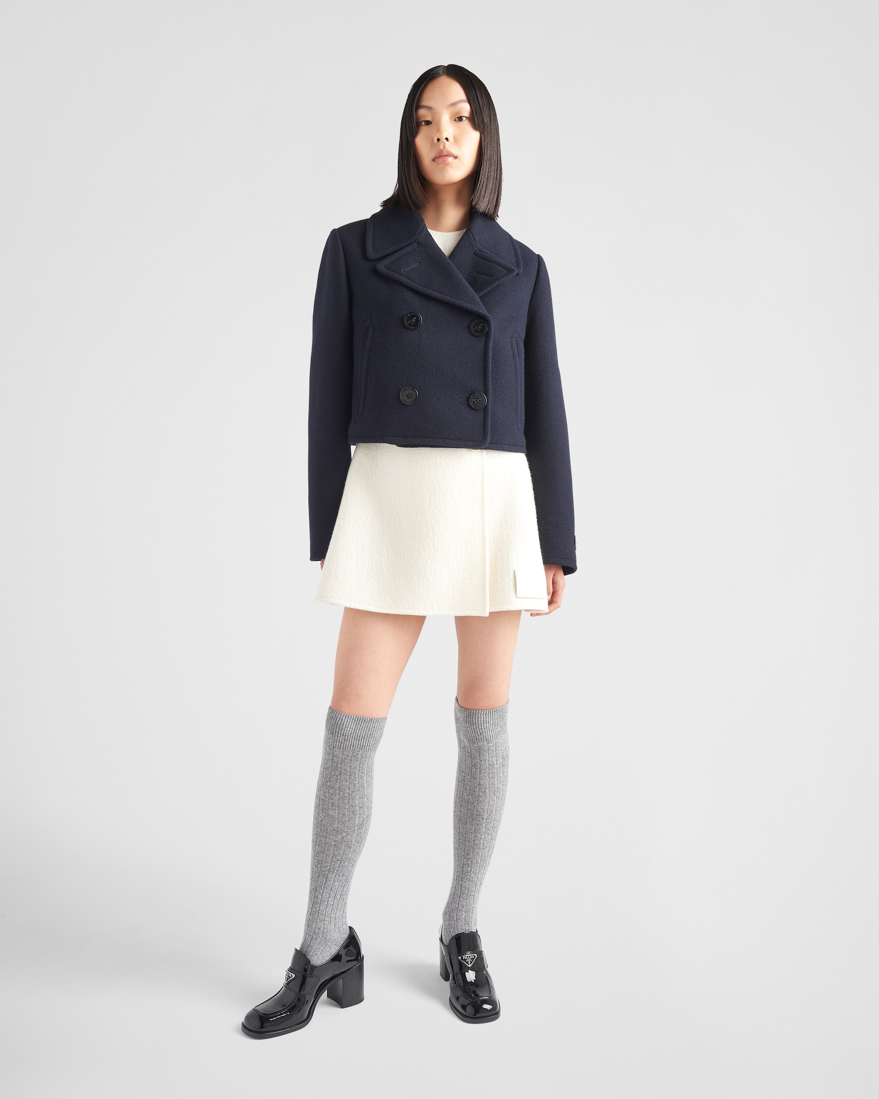 Navy Double-breasted Cloth Peacoat | PRADA