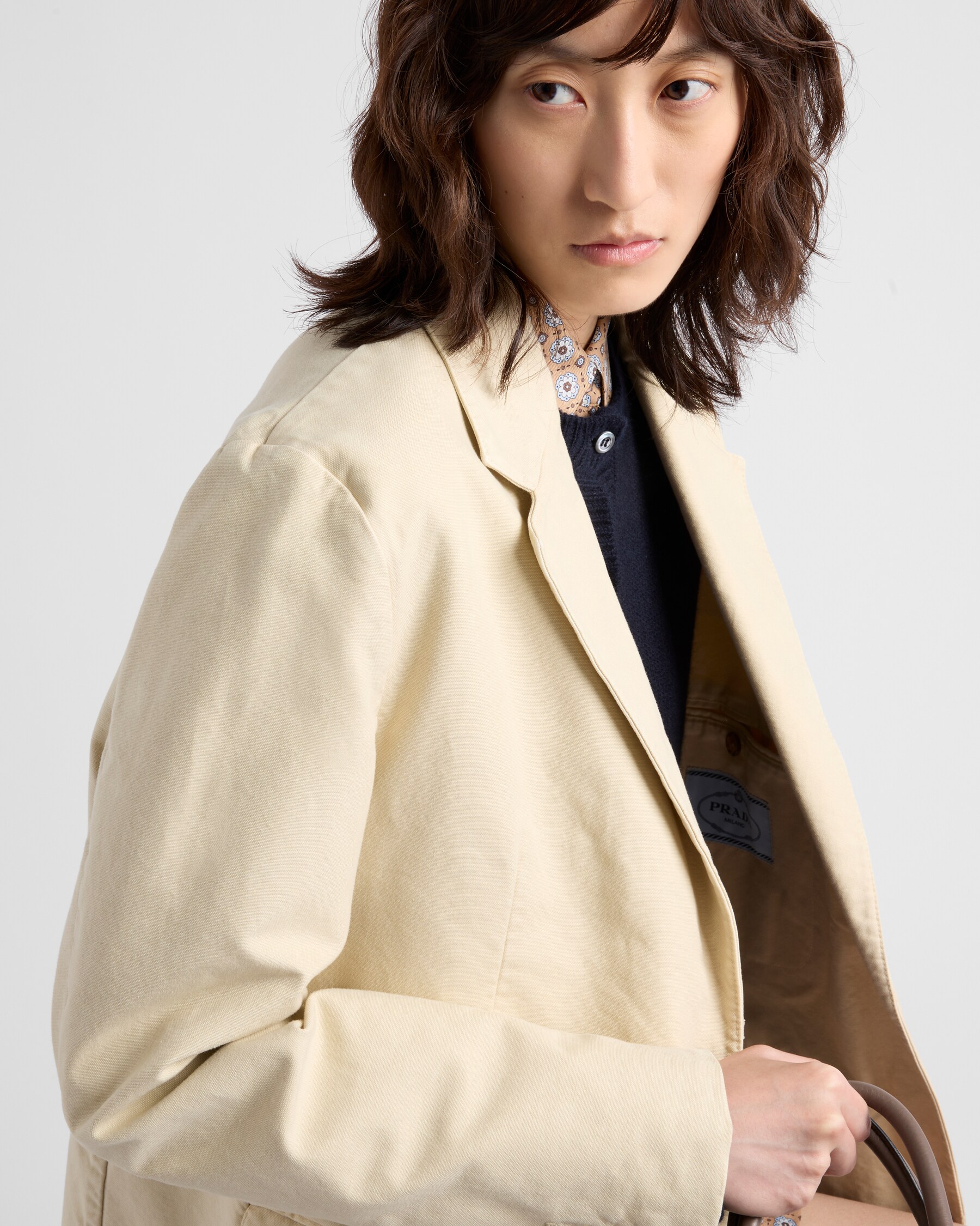 Beige Single-breasted Old Canvas Jacket | PRADA