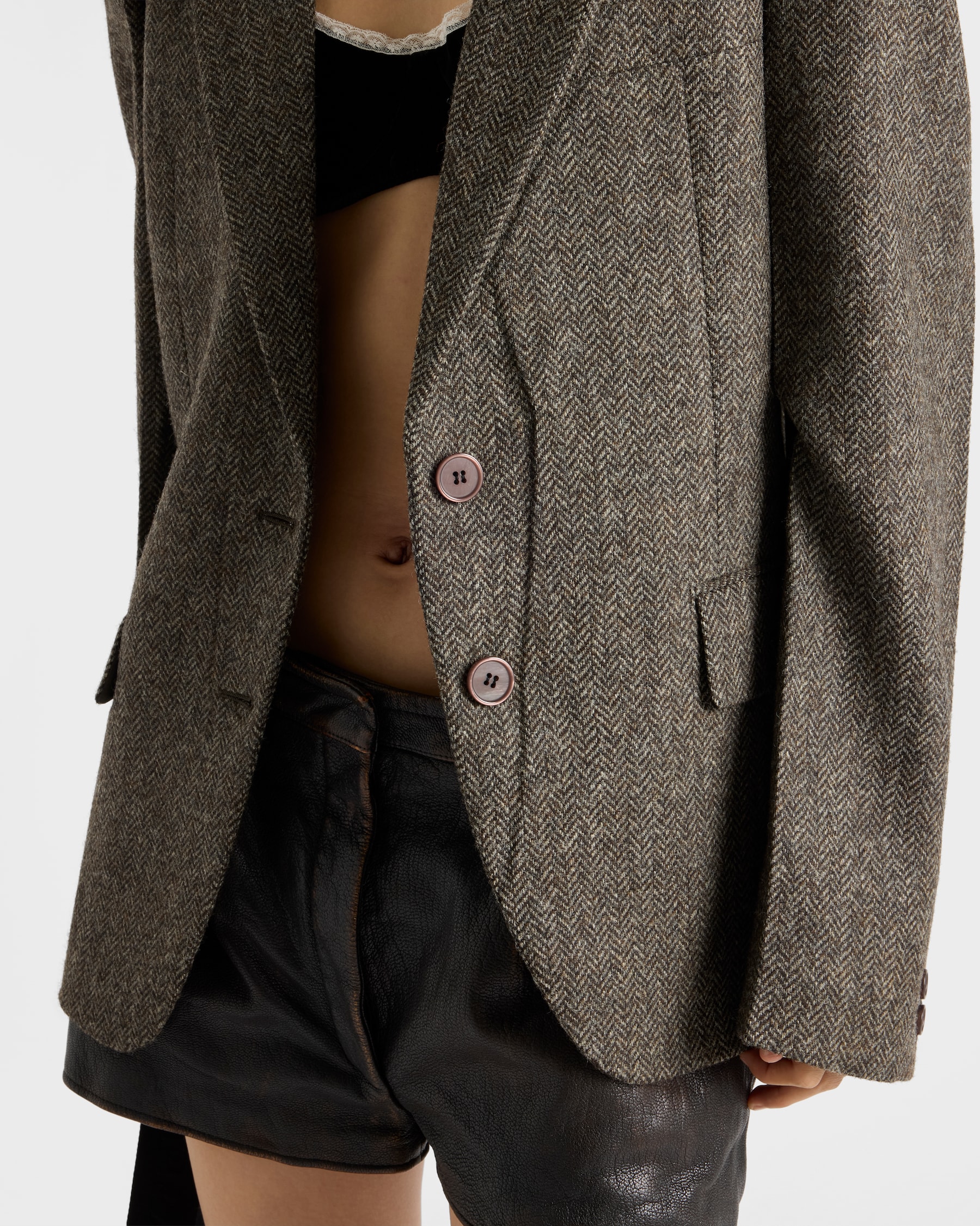 Ebony Single-breasted Shetland Wool Chevron Jacket | PRADA - United States