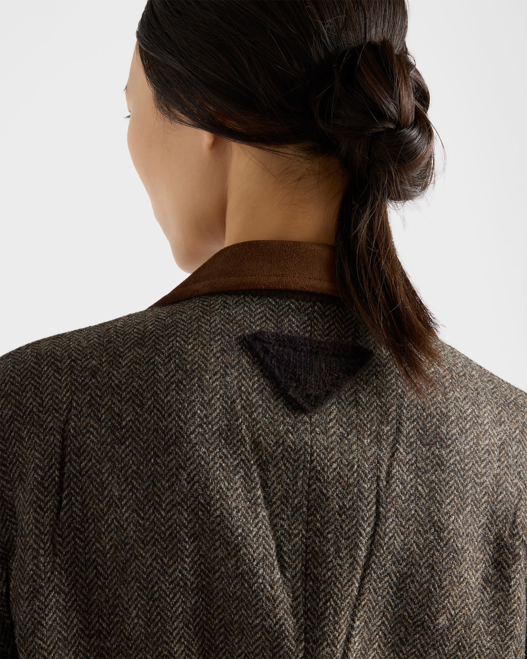 Ebony Single-breasted Shetland Wool Chevron Jacket | PRADA - United States