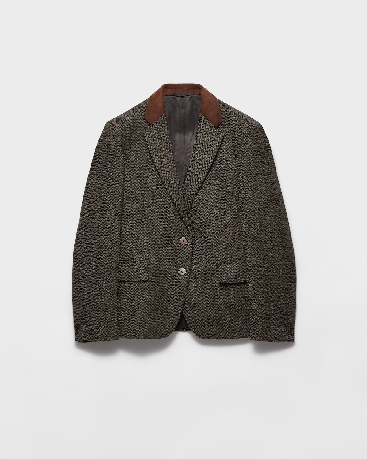 Ebony Single-breasted Shetland Wool Chevron Jacket | PRADA - United States
