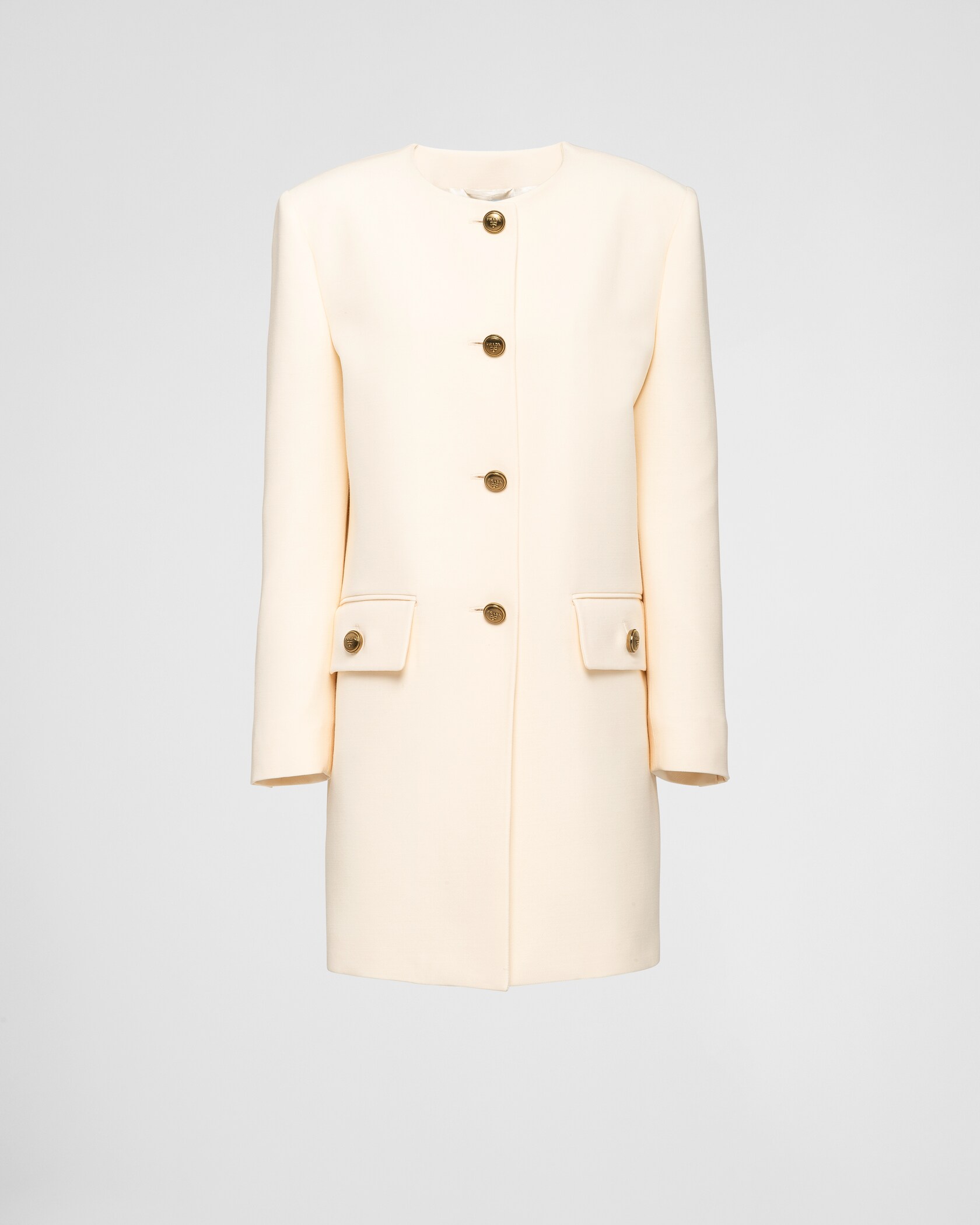 Natural Single-breasted Tricotine Coat | PRADA