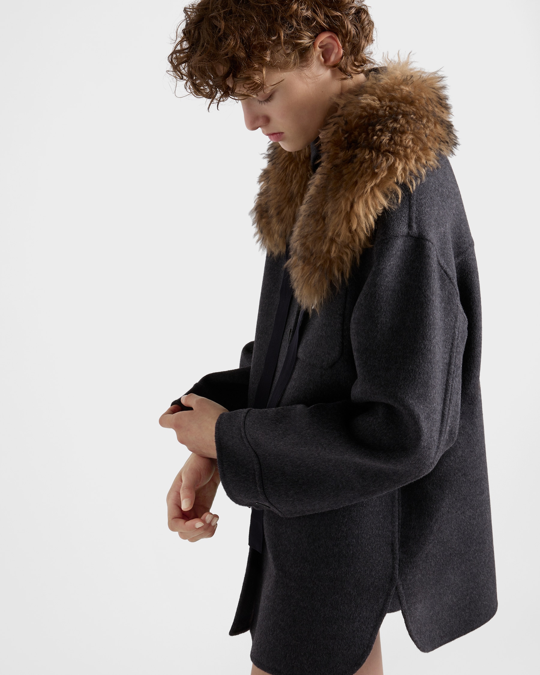 Slate Gray Single-breasted Double Cashwool Caban Jacket | PRADA ...