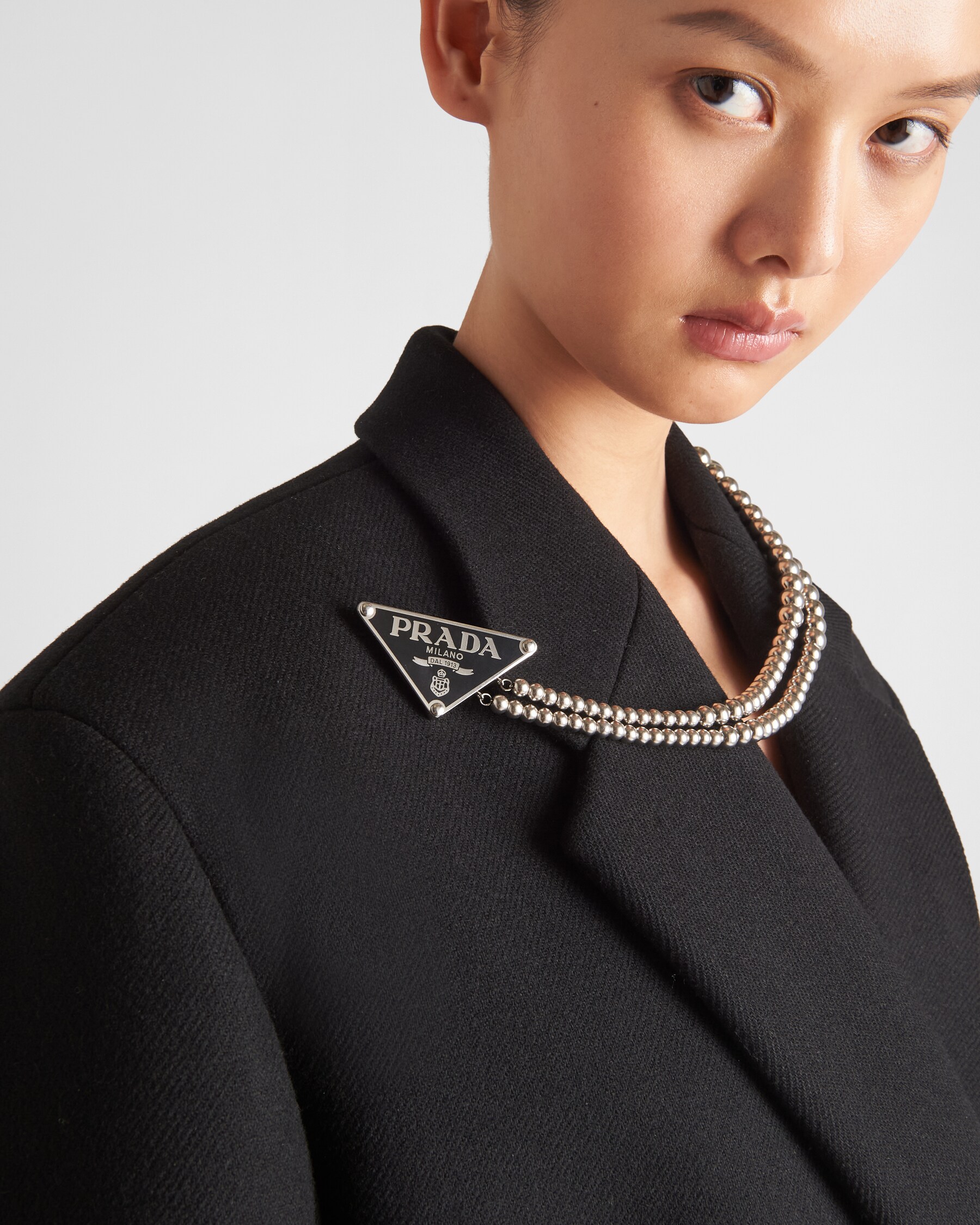 Black Double-breasted Cloth Coat | PRADA