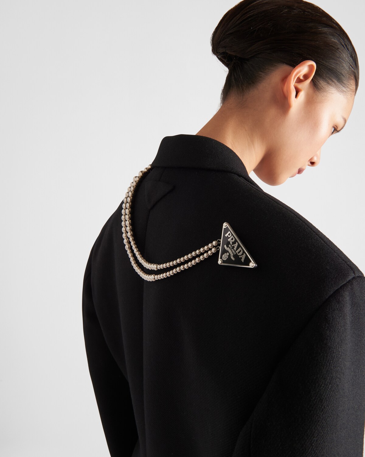 Black Double-breasted Cloth Coat | PRADA