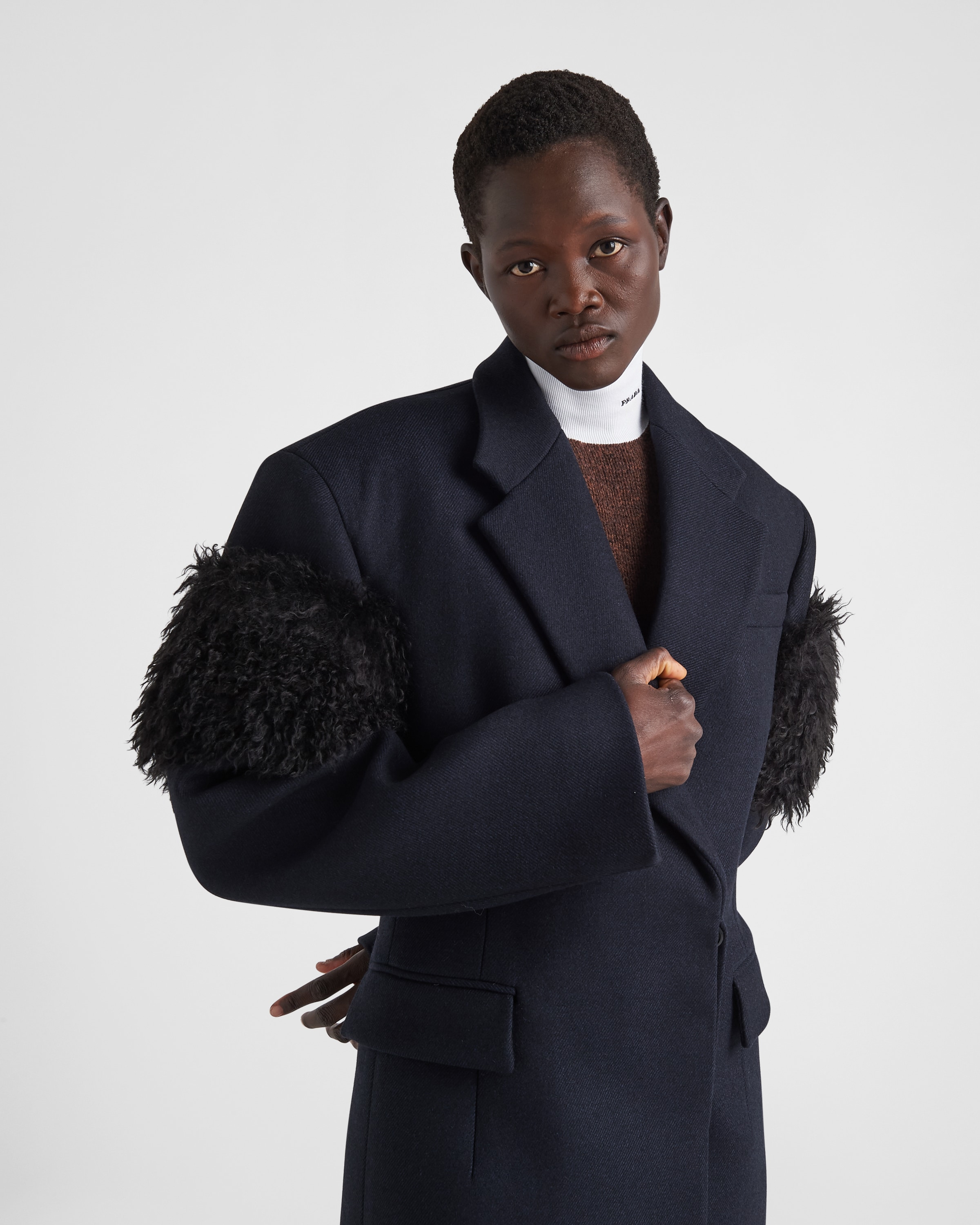 Navy Double-breasted cloth and aspen coat | Prada