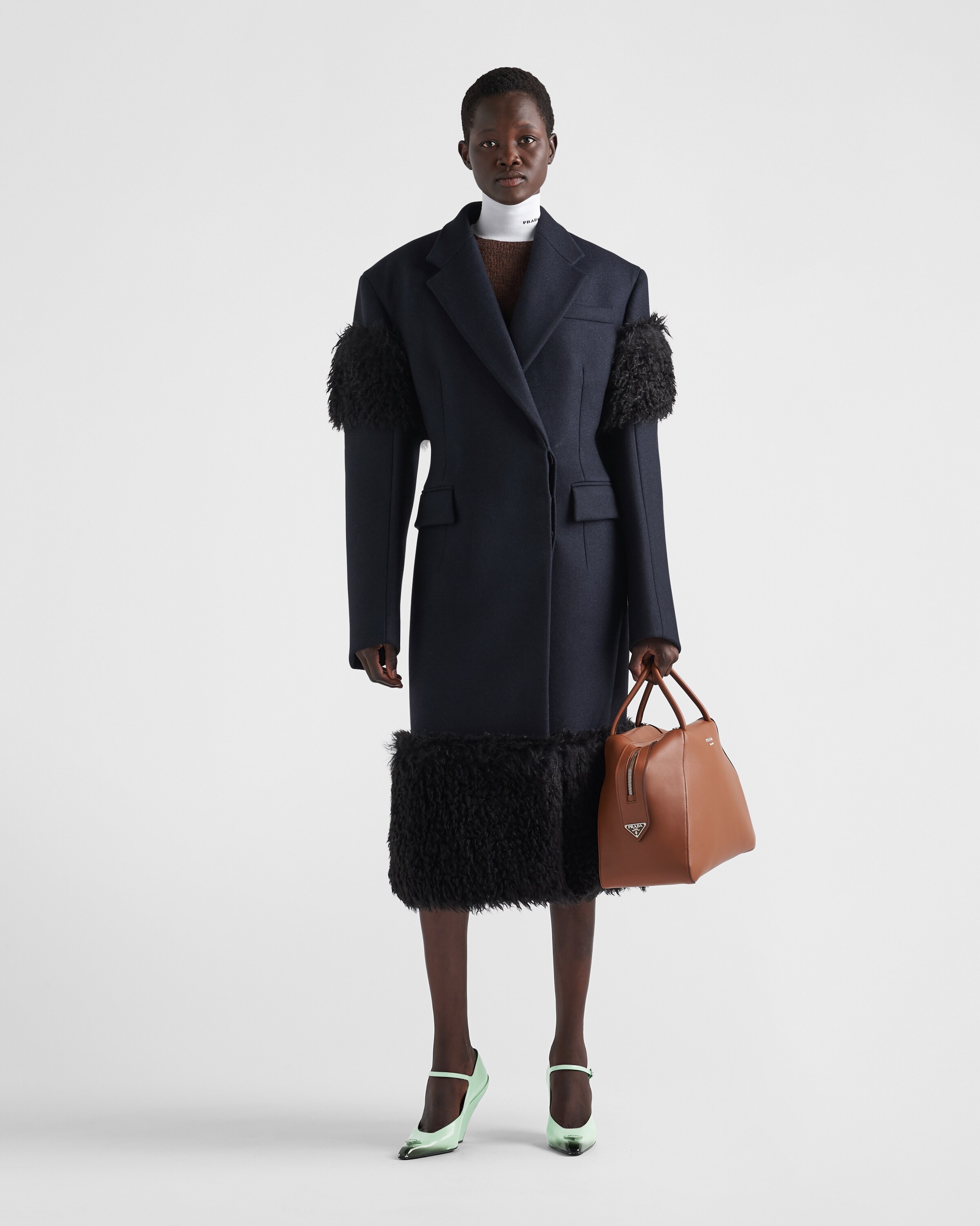 Navy Double-breasted cloth and aspen coat | Prada