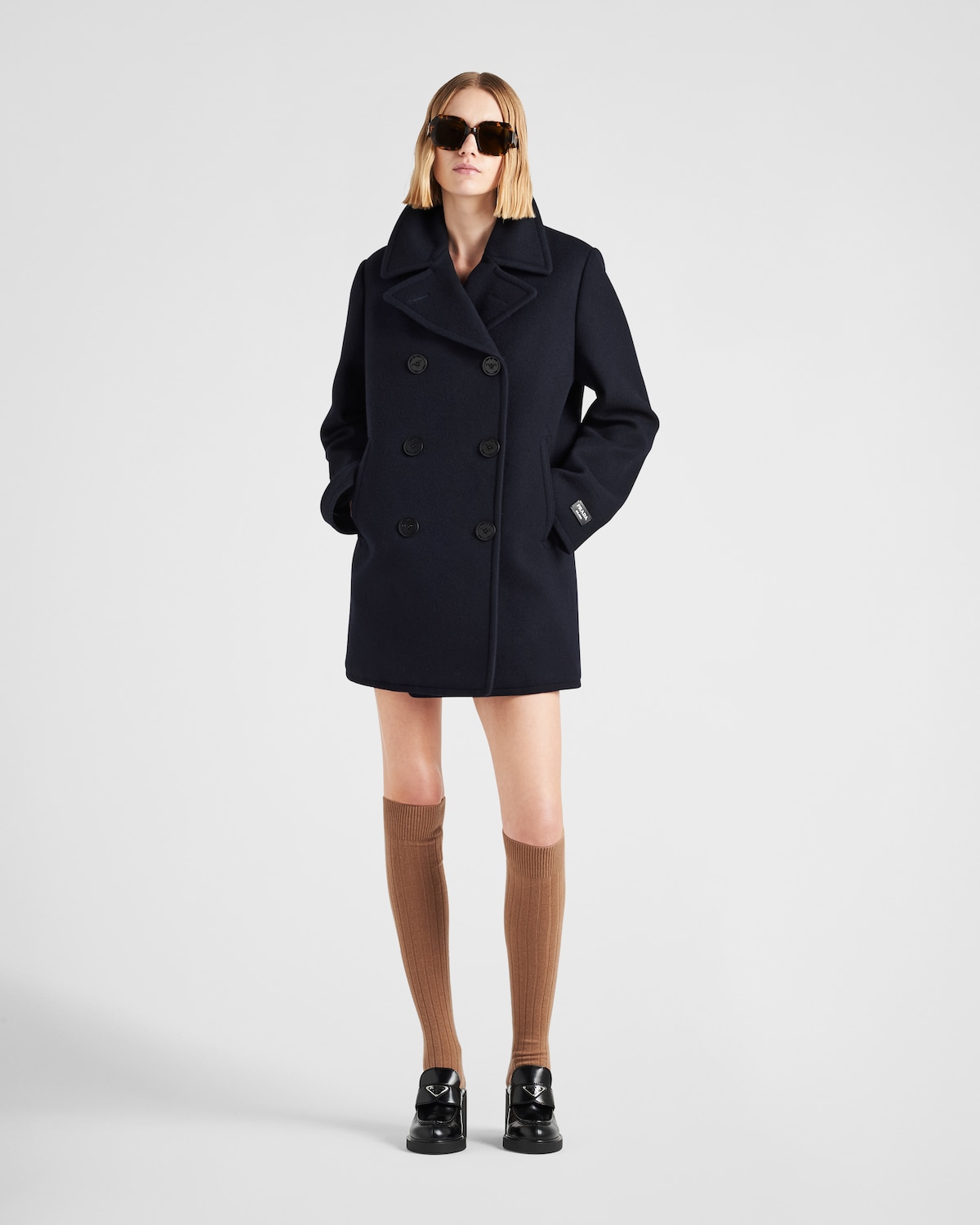 Navy Double-breasted Cloth Peacoat | PRADA
