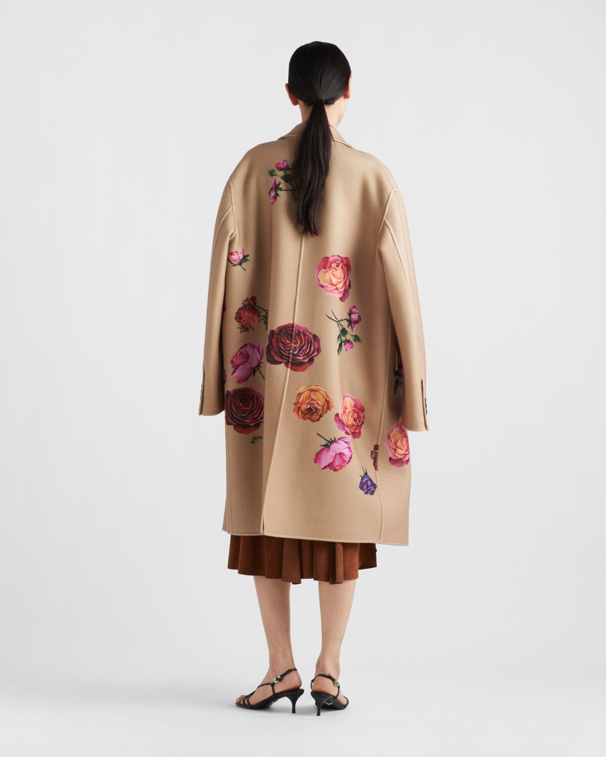 Albino White Single-breasted Printed Cashmere Coat | PRADA