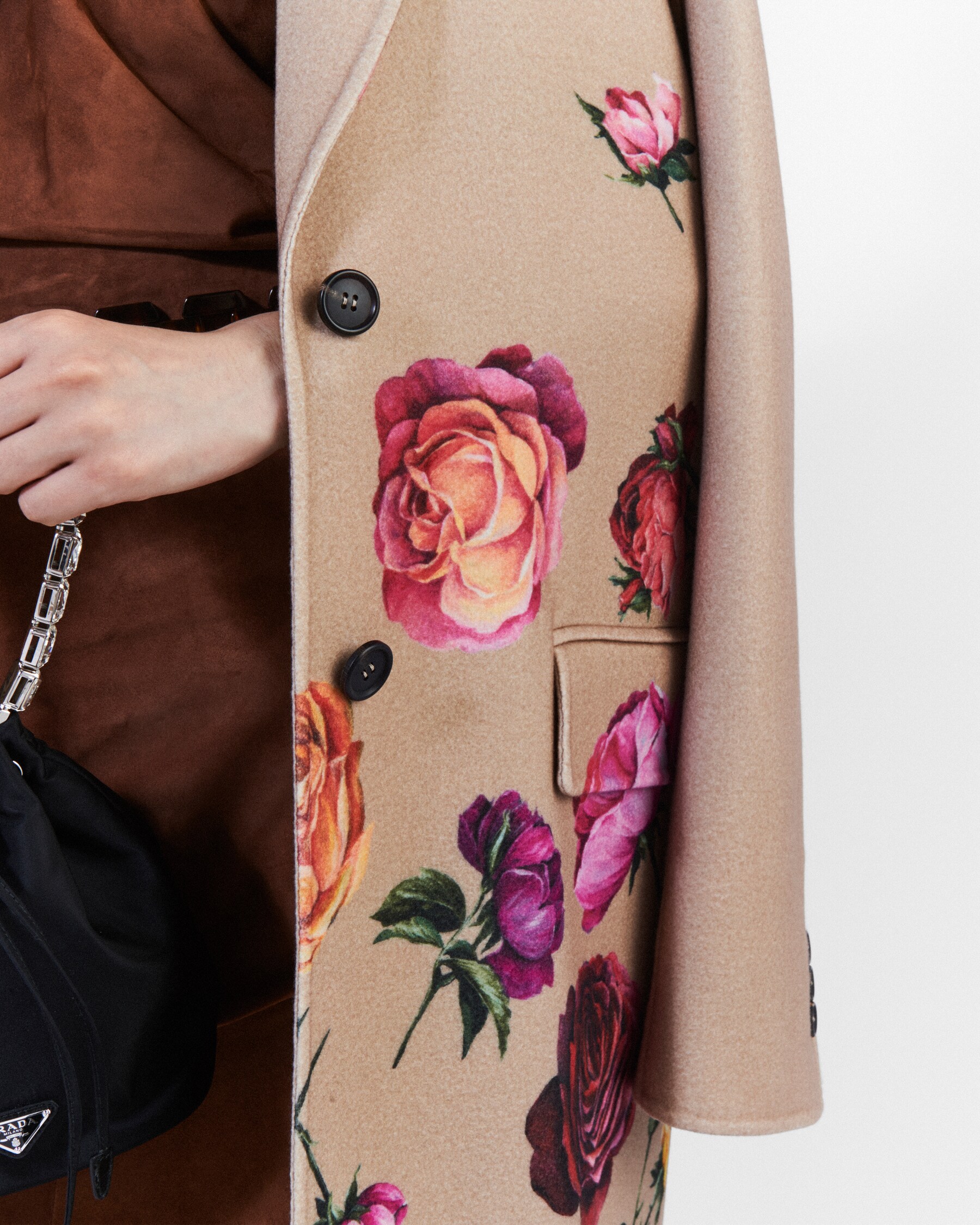 Albino White Single-breasted Printed Cashmere Coat | PRADA