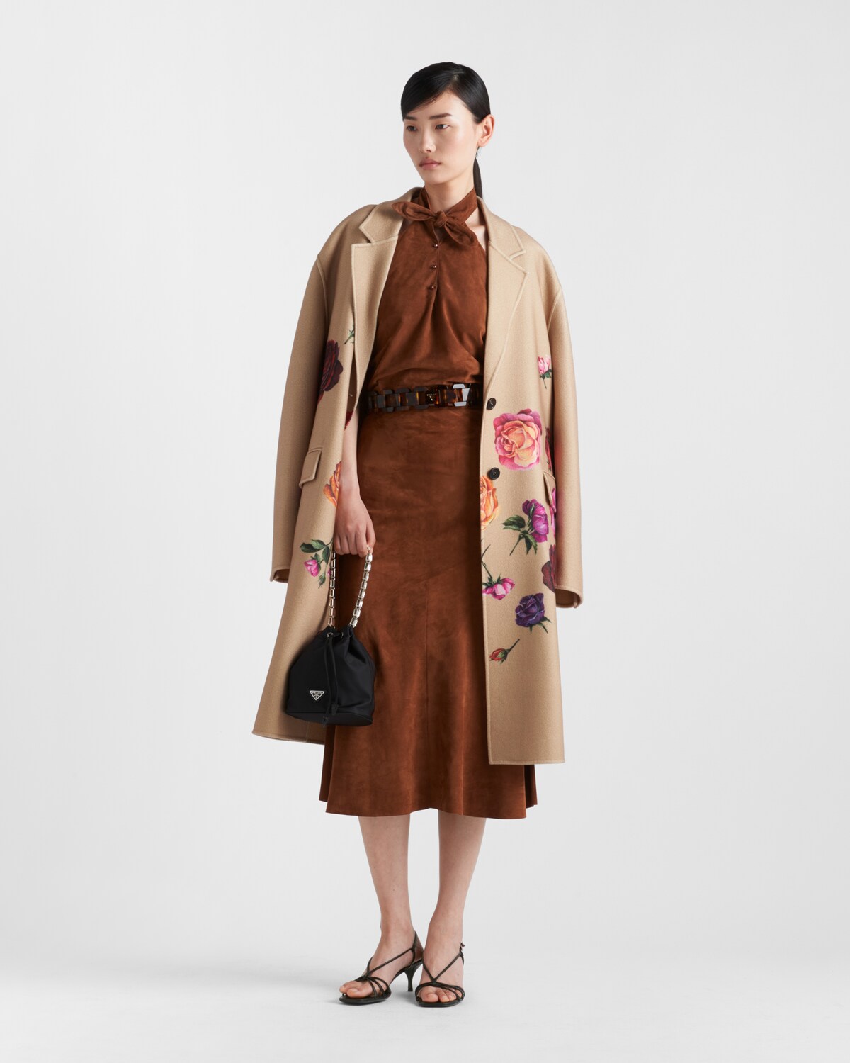 Albino White Single-breasted Printed Cashmere Coat | PRADA