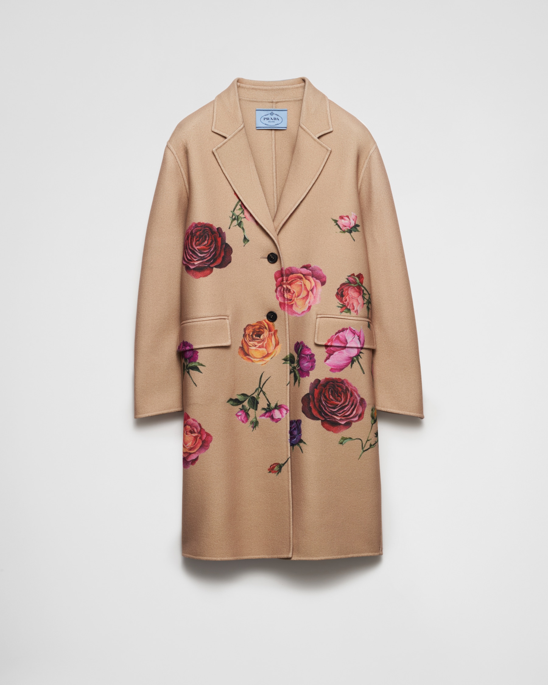 Albino White Single-breasted Printed Cashmere Coat | PRADA