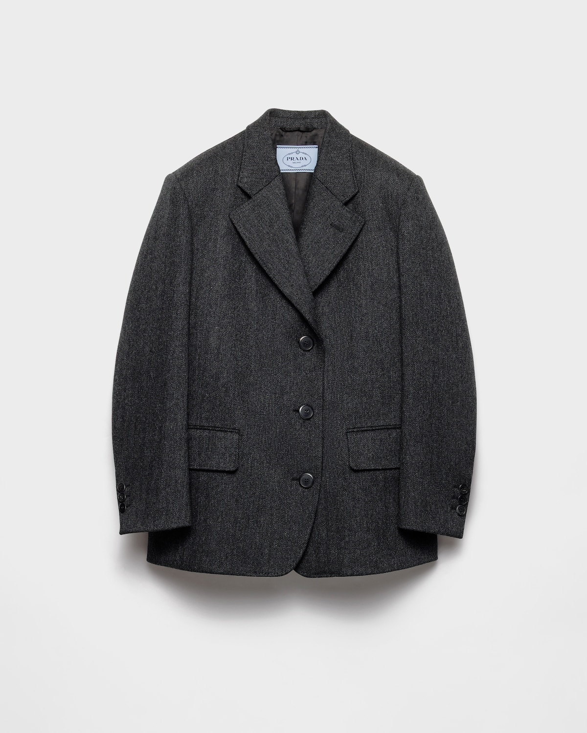 Anthracite Gray Single-breasted Chevron Caban Jacket | PRADA