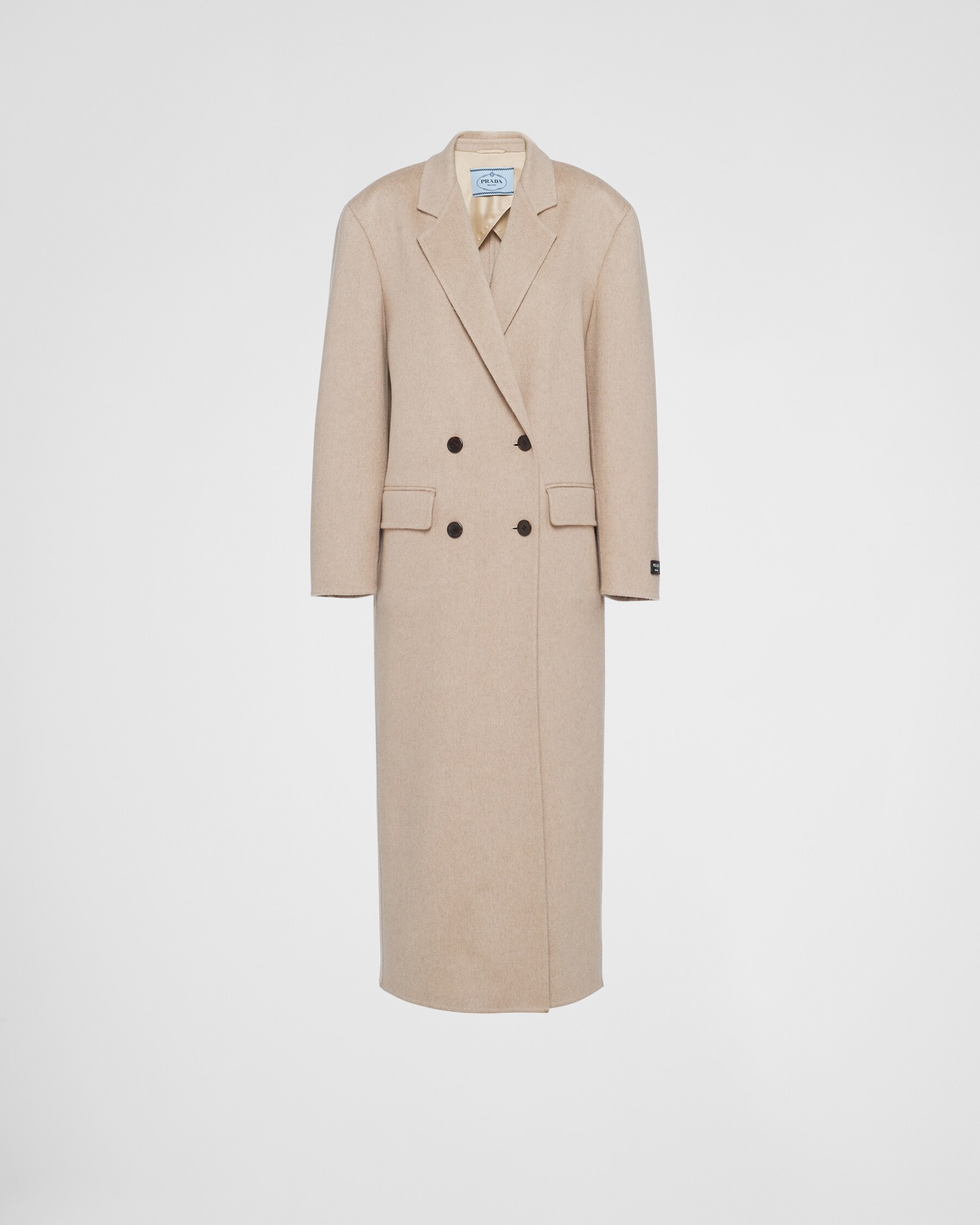 Albino White Double-breasted Velour Cashmere Coat | PRADA