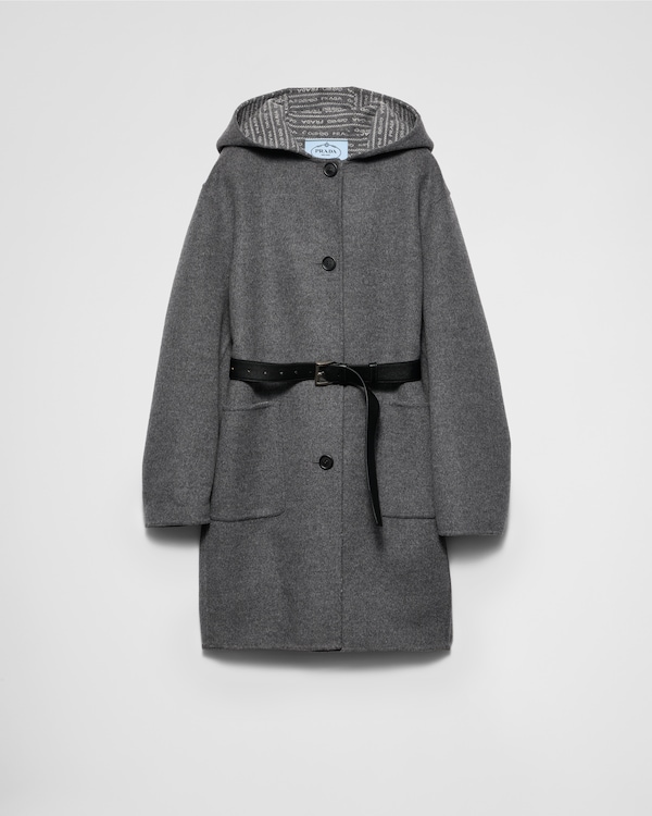 Gray/white Single-breasted Double Wool Coat | PRADA