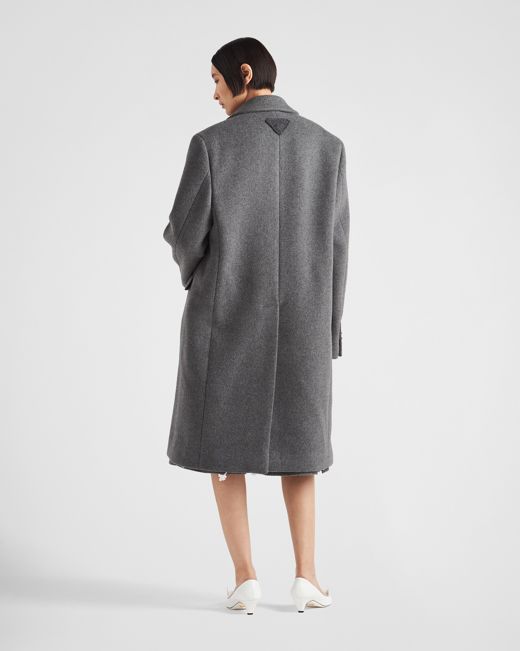 Slate Gray Single-breasted Velour Coat | PRADA