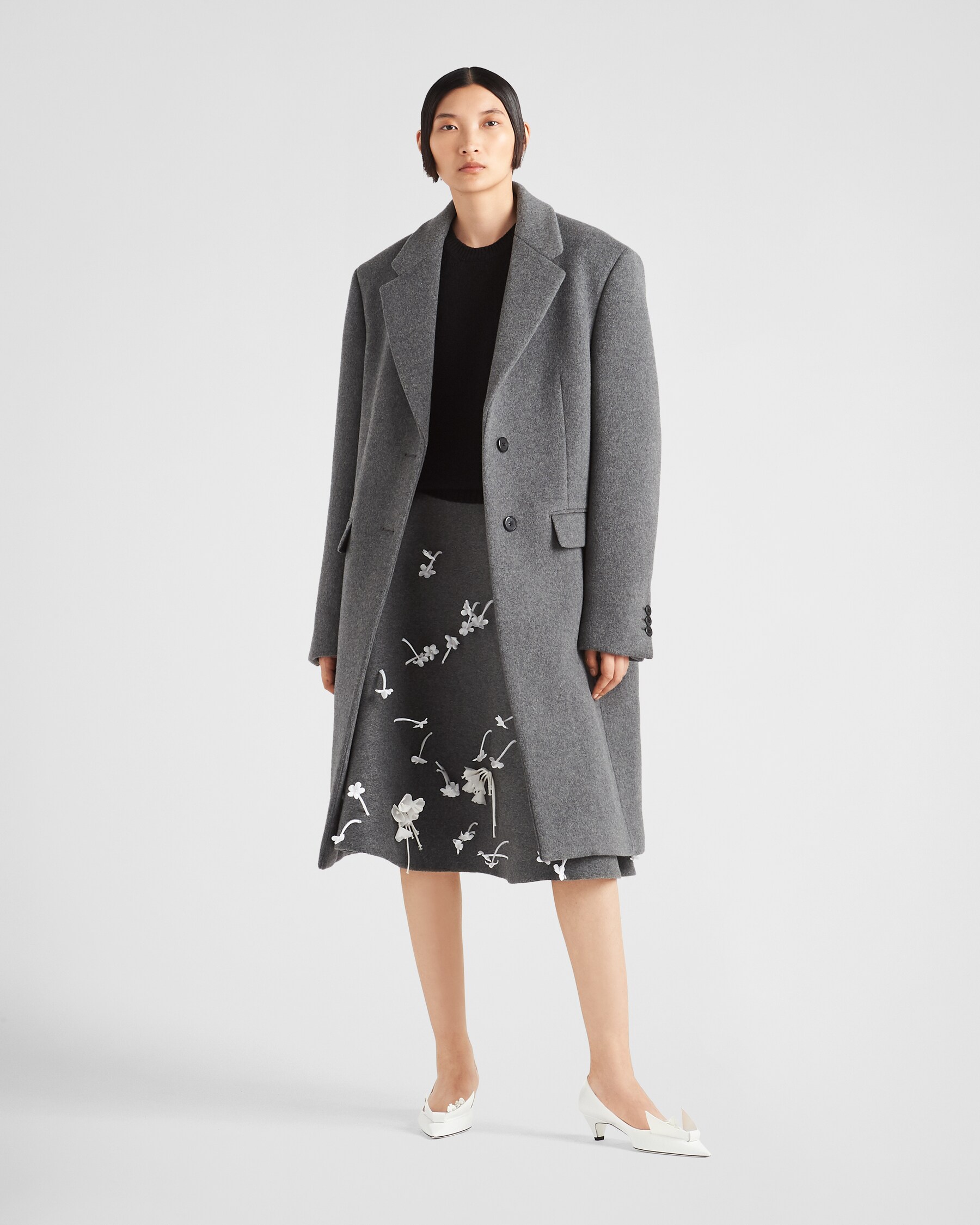 Slate Gray Single-breasted Velour Coat | PRADA