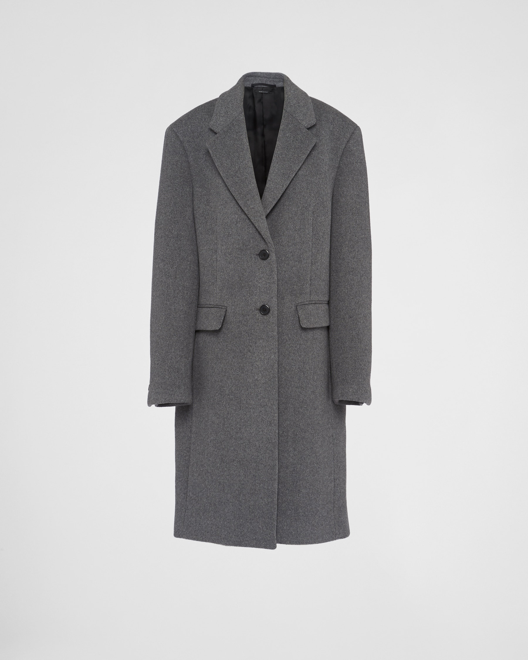 Slate Gray Single-breasted Velour Coat | PRADA