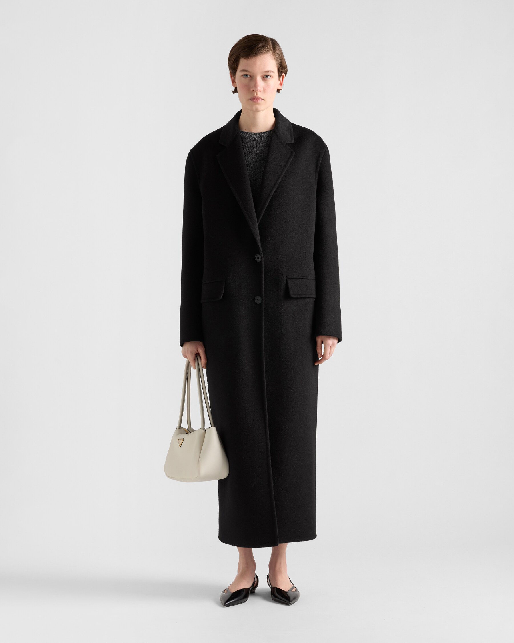 Black Long Cashgora Coat | PRADA