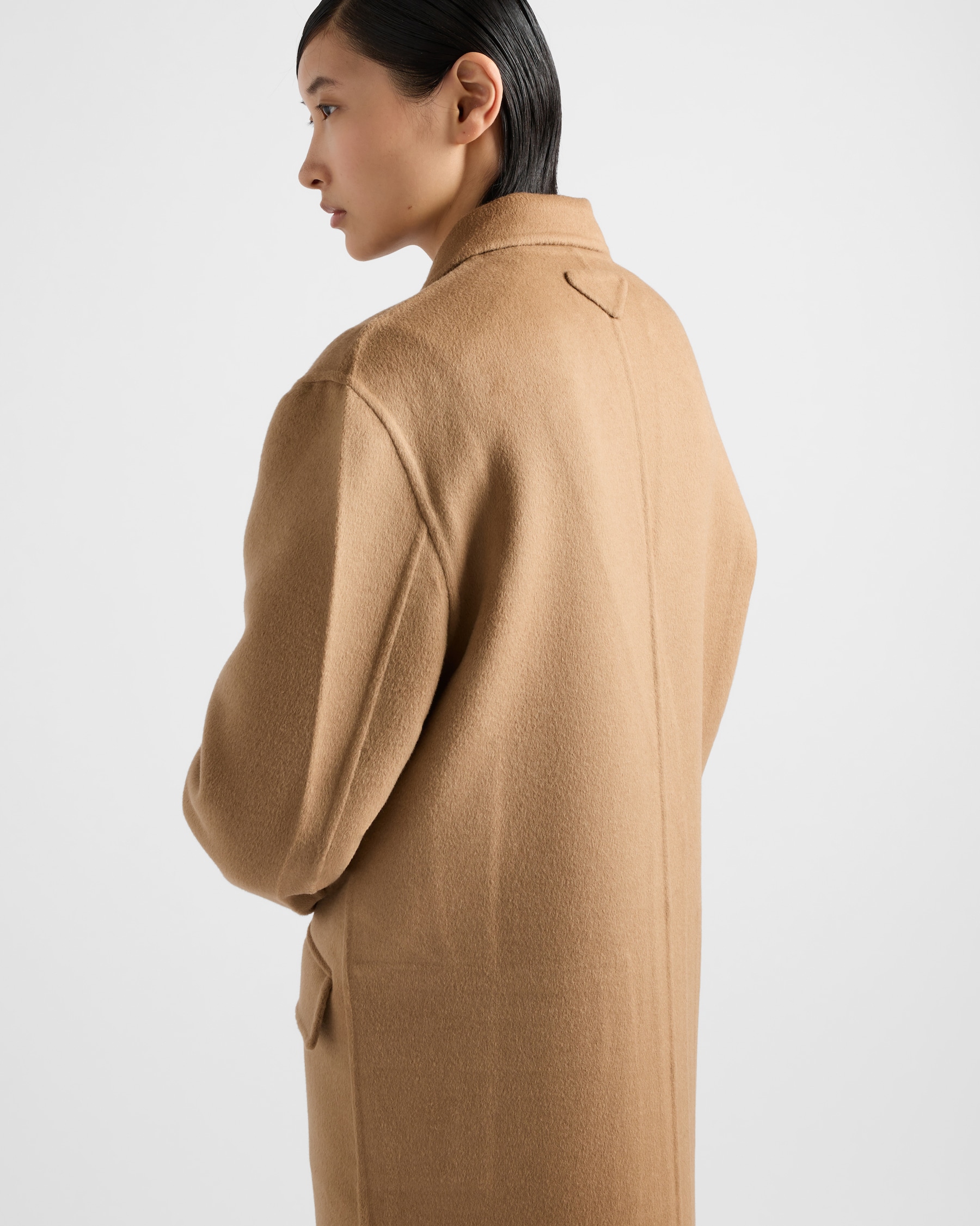 Camel Brown Long Cashgora Coat | PRADA