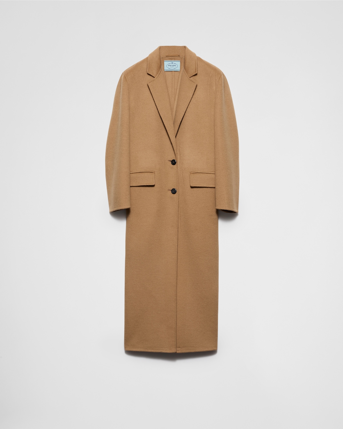 Camel Brown Long Cashgora Coat | PRADA