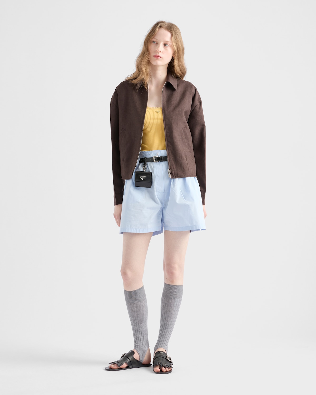 Cocoa Brown Kid Mohair Blouson Jacket | PRADA - United States