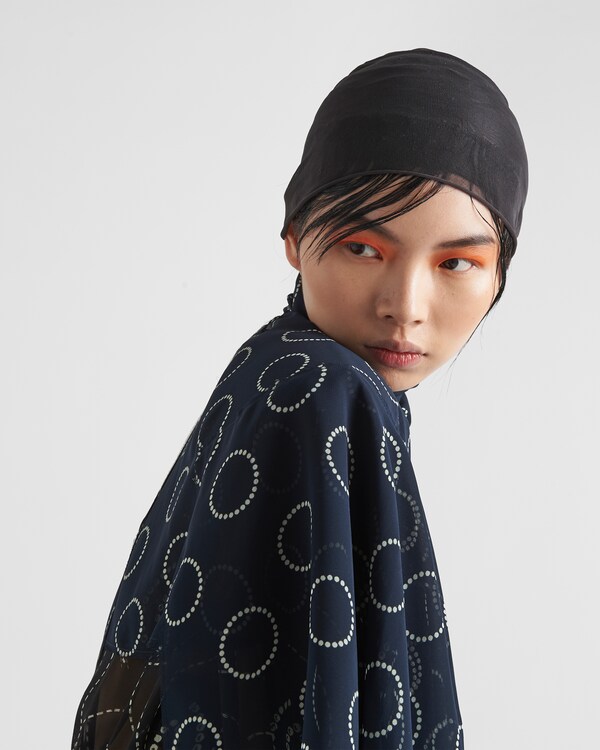 Navy Print Silk Cape | PRADA