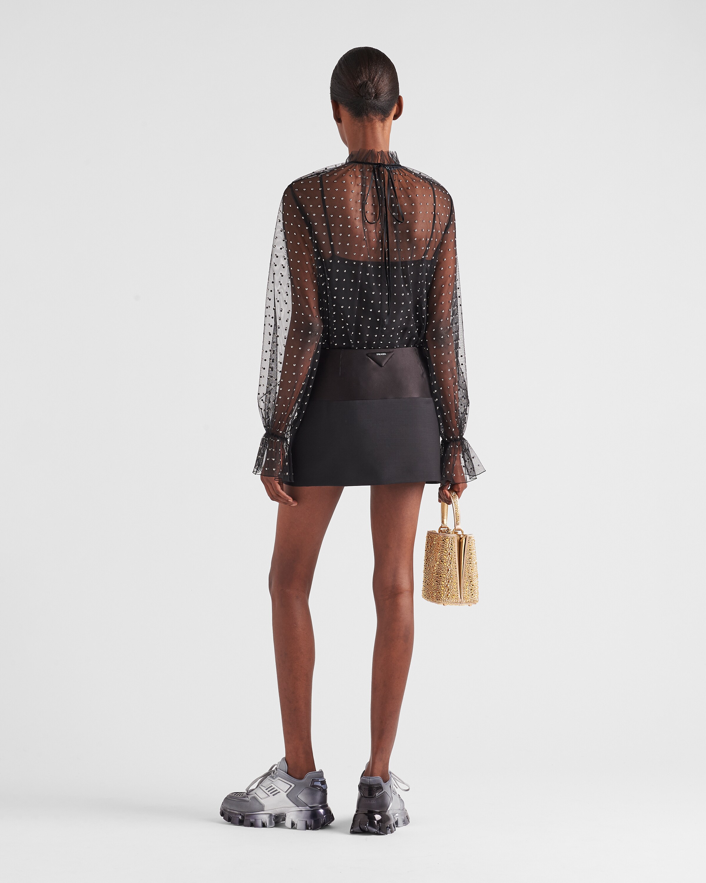 Black Studded tulle top | Prada