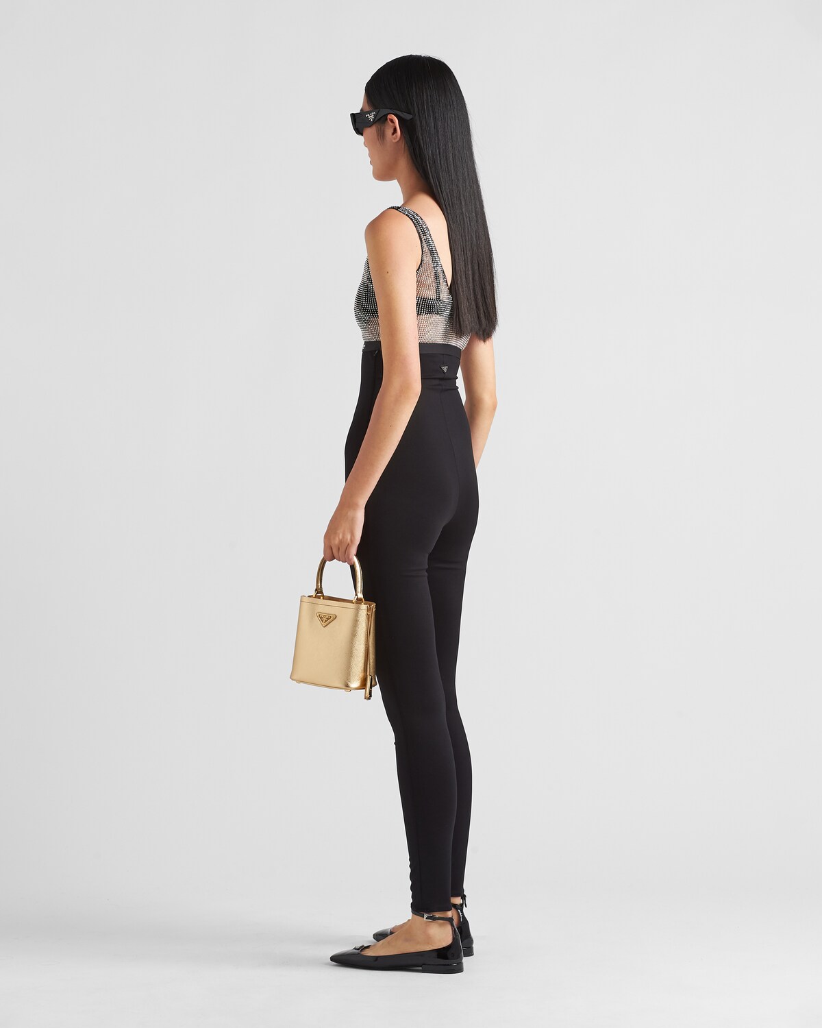 Hematite Embroidered Rhinestone Mesh Top | PRADA