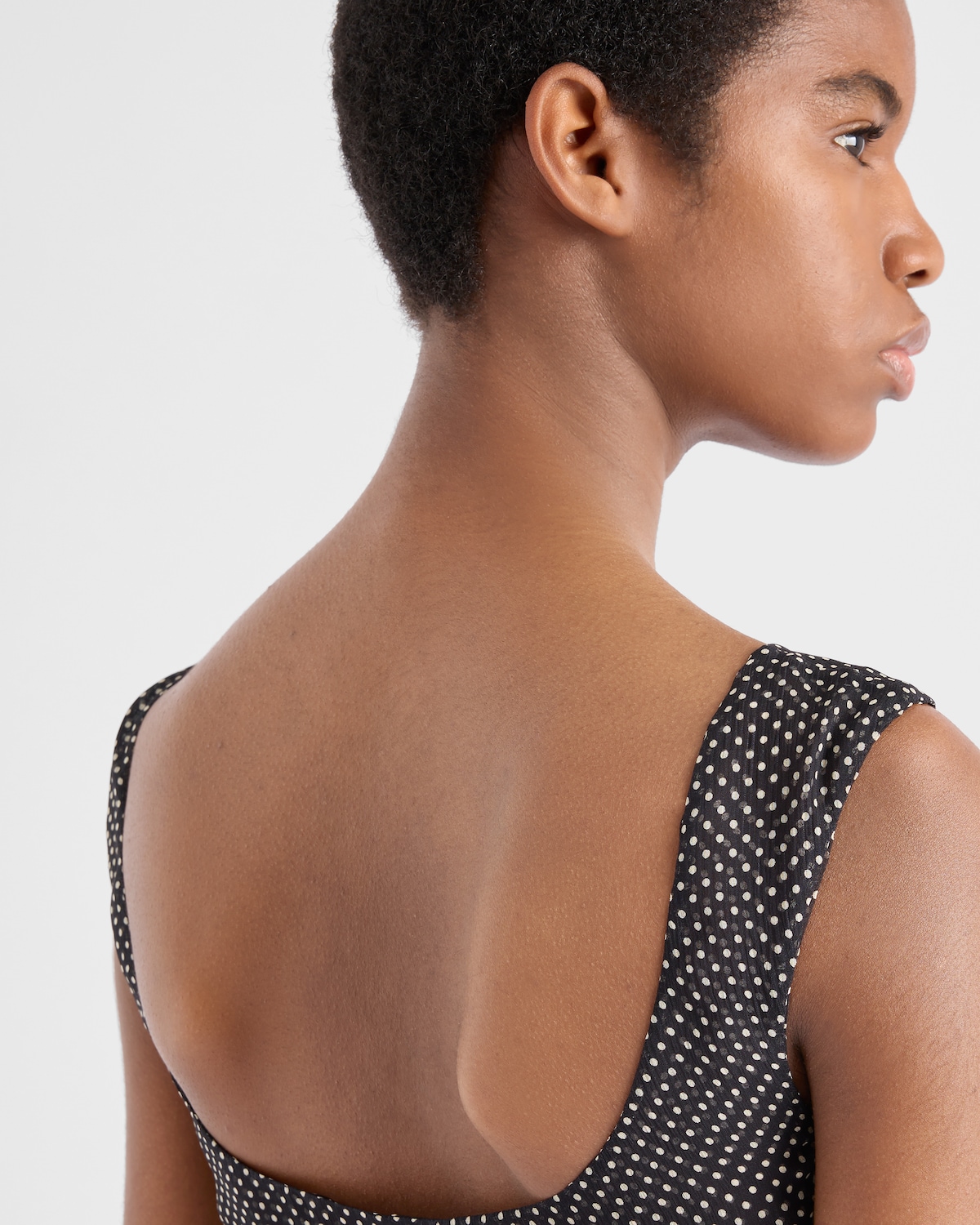 Black Polka-dot Silk Chiffon Bralette Top | PRADA