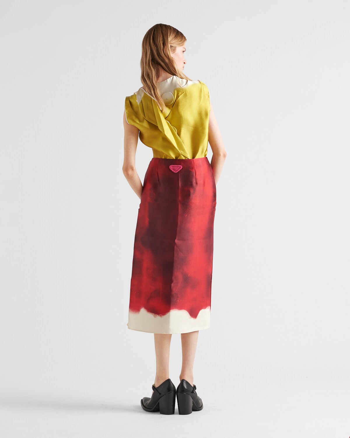Citron Yellow Printed Satin Top | PRADA