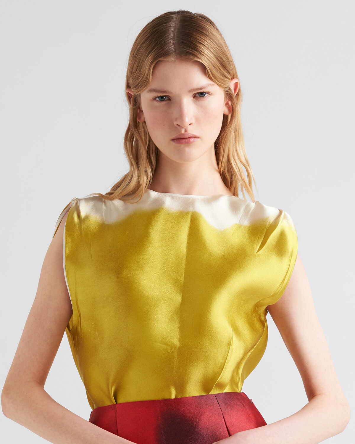Citron Yellow Printed Satin Top | PRADA