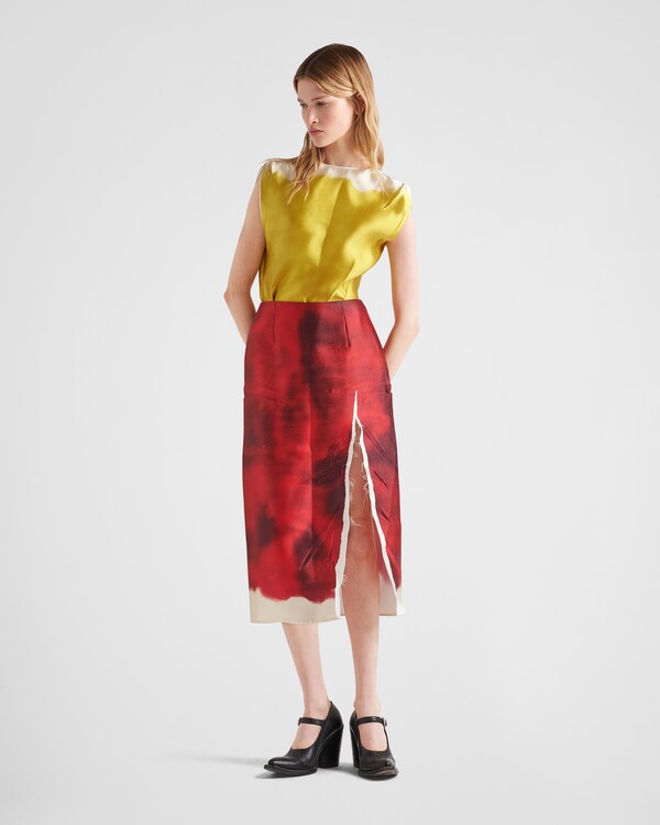 Citron Yellow Printed Satin Top | PRADA