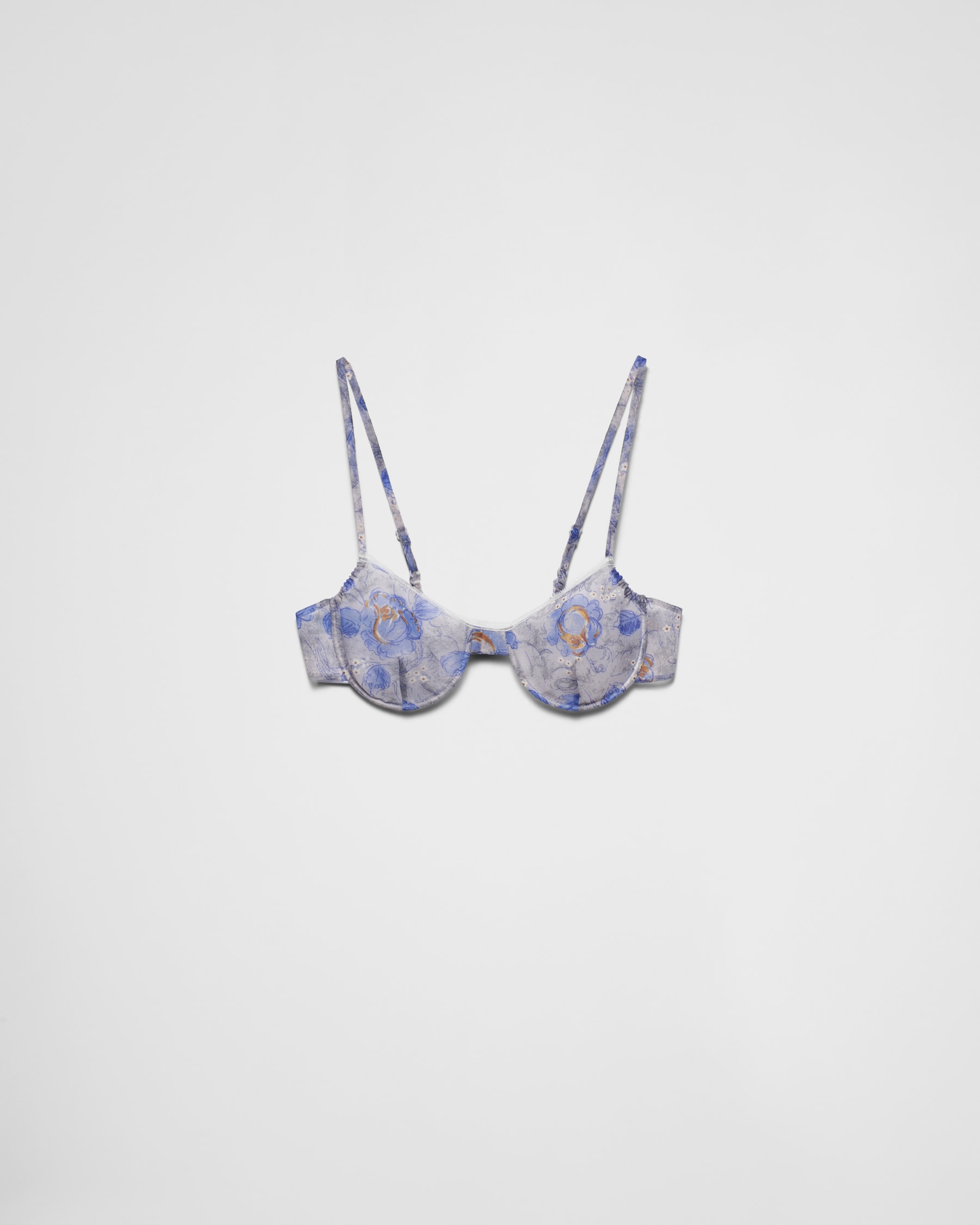 Sapphire Blue Printed Nylonette Bra | PRADA