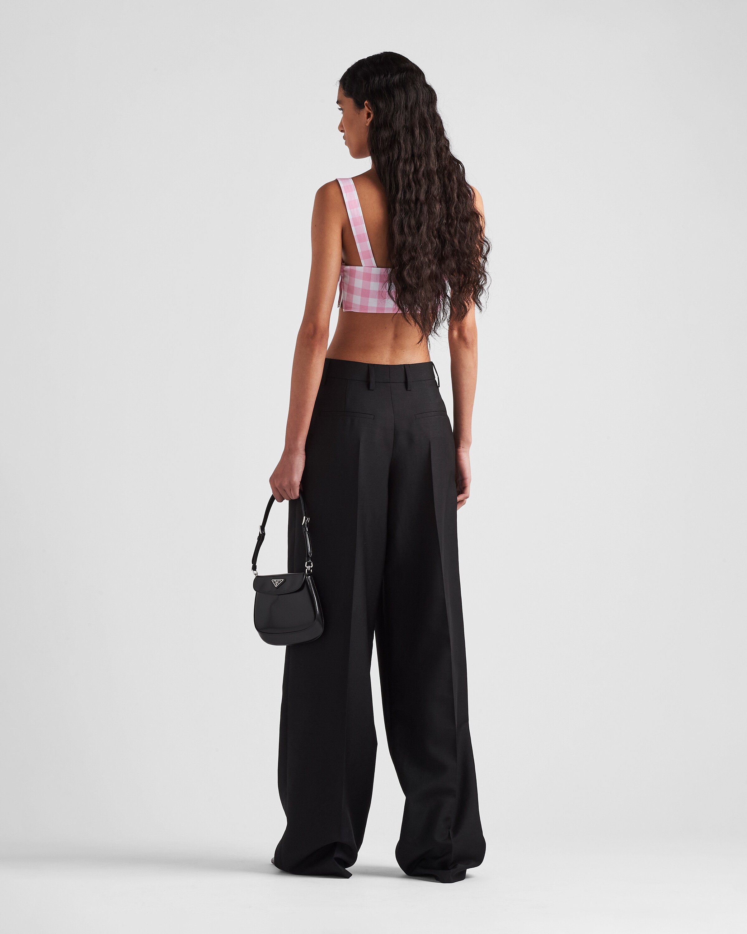 Pink/black Gingham check bralette top | Prada