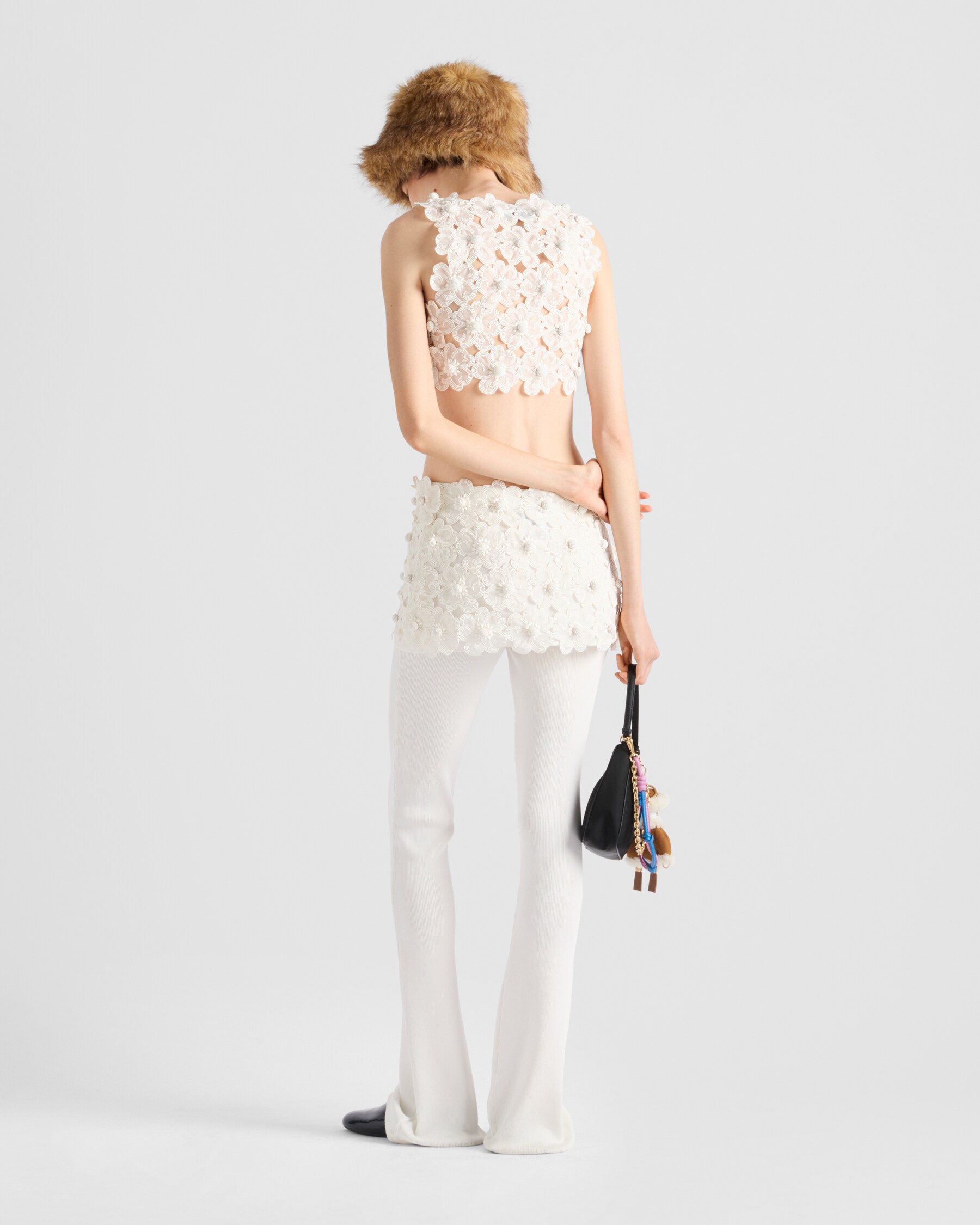 White Guipure Top With Daisy Embroidery | PRADA