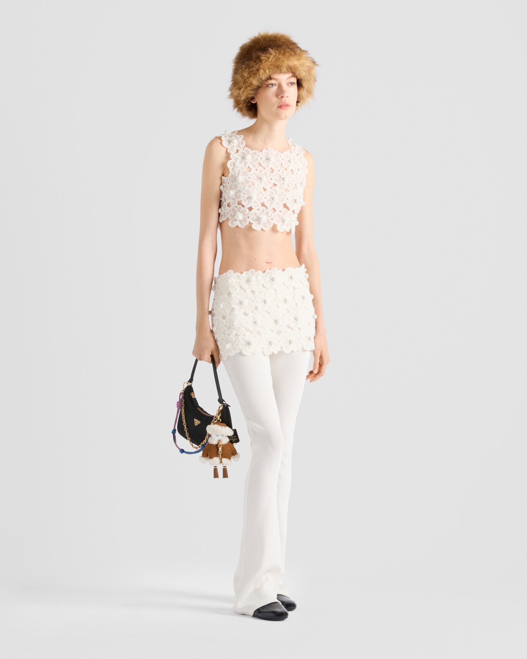 White Guipure Top With Daisy Embroidery | PRADA