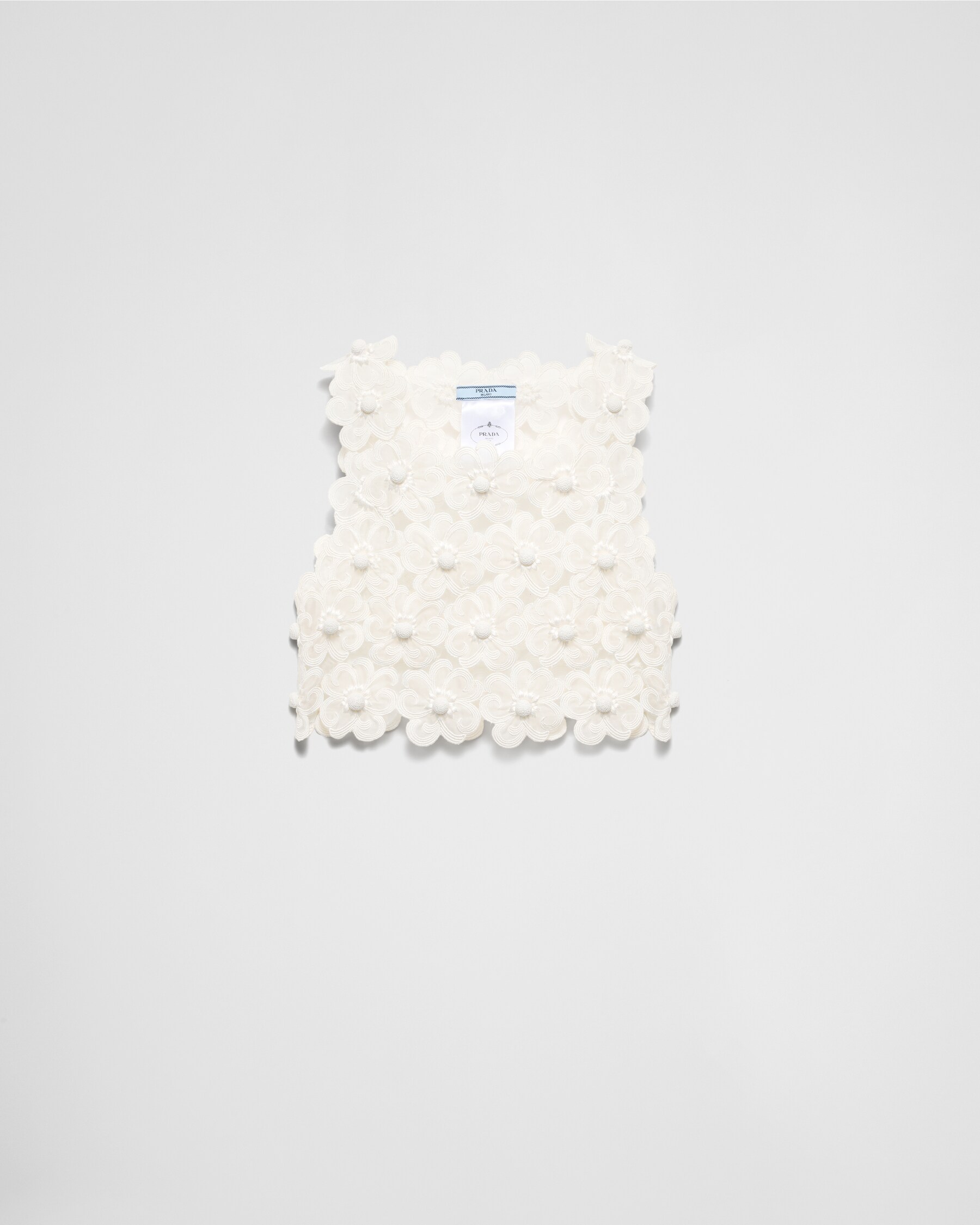 White Guipure Top With Daisy Embroidery | PRADA
